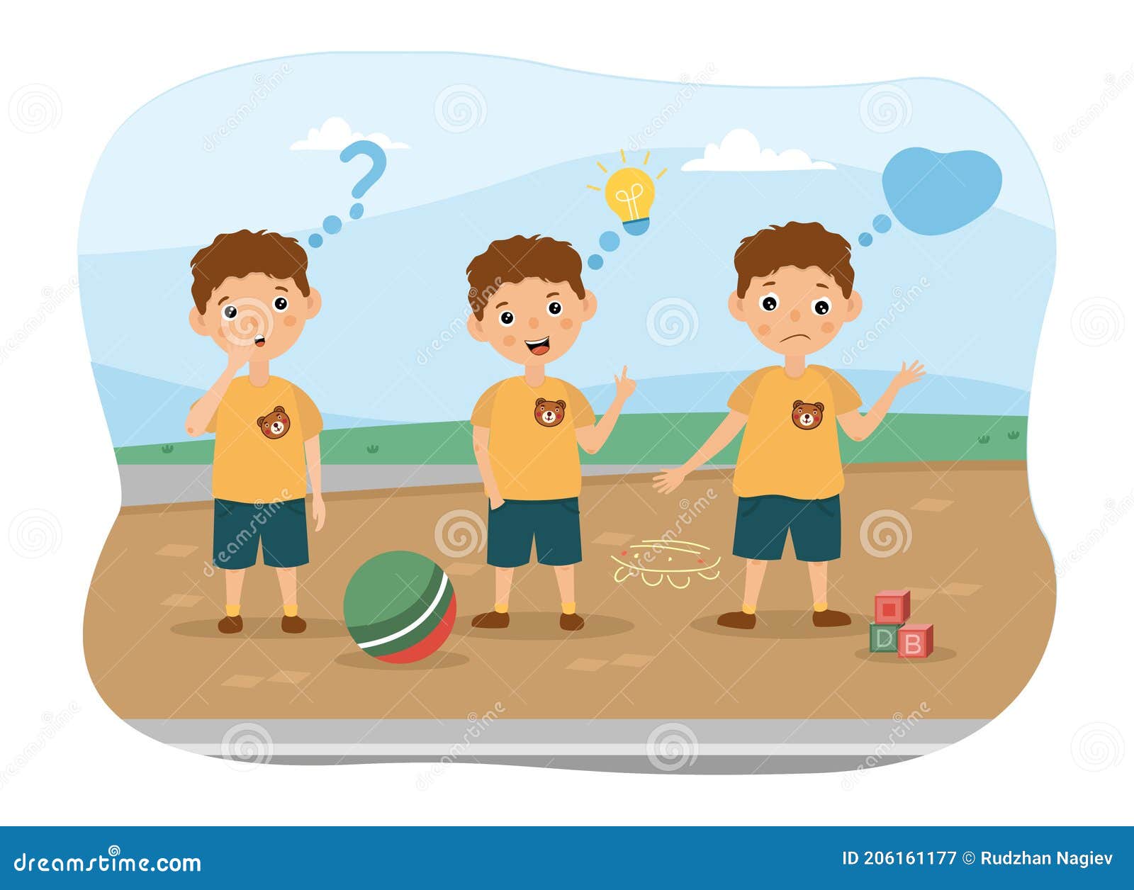 Three Young Boys Standing Outdoors Thinking Stock Vector - Illustration ...