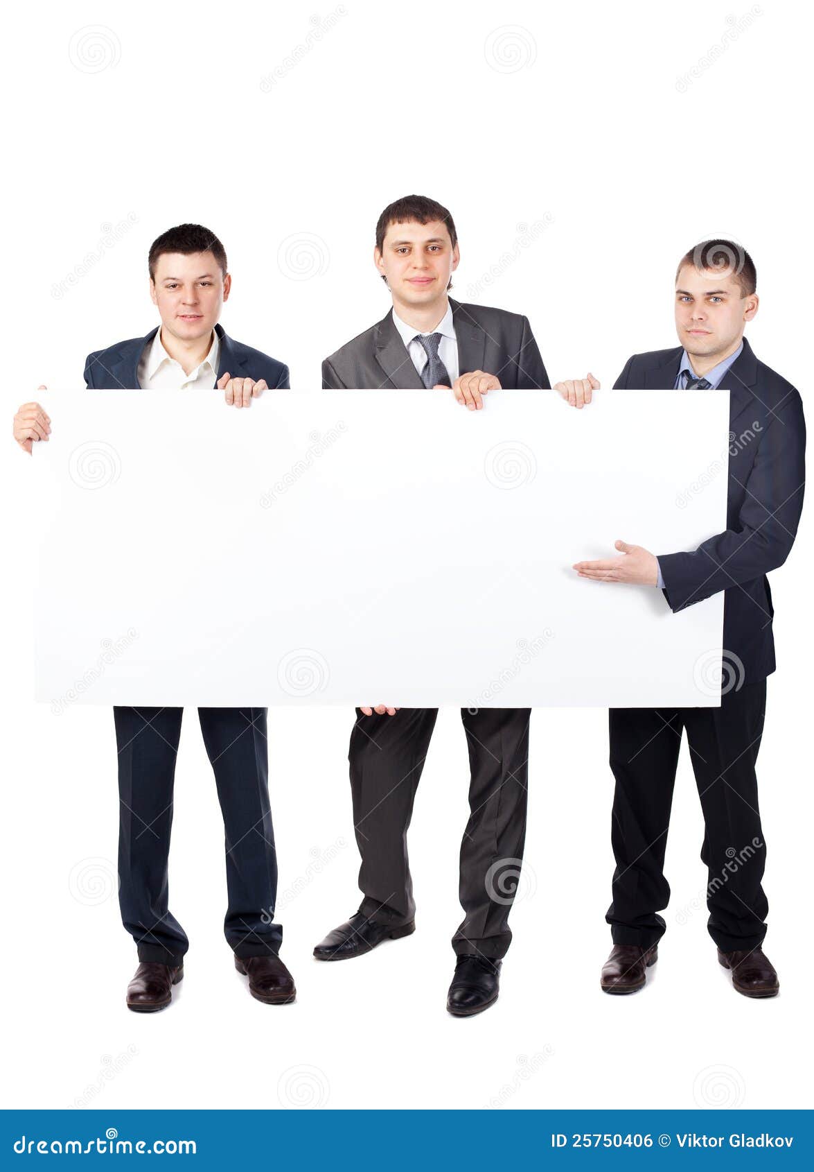 Three Young Businessmen Hold Up a Large Blank Sign Stock Photo - Image ...