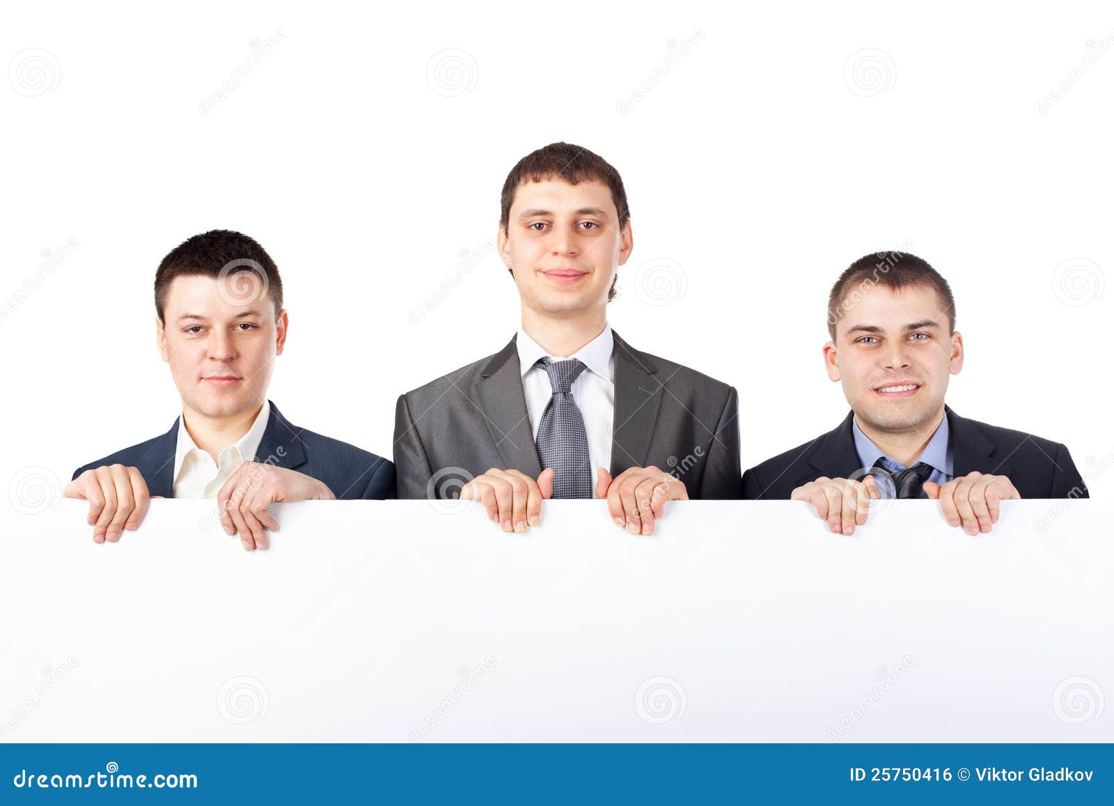 Three Young Businessmen Hold Up a Large Blank Sign Stock Photo - Image ...