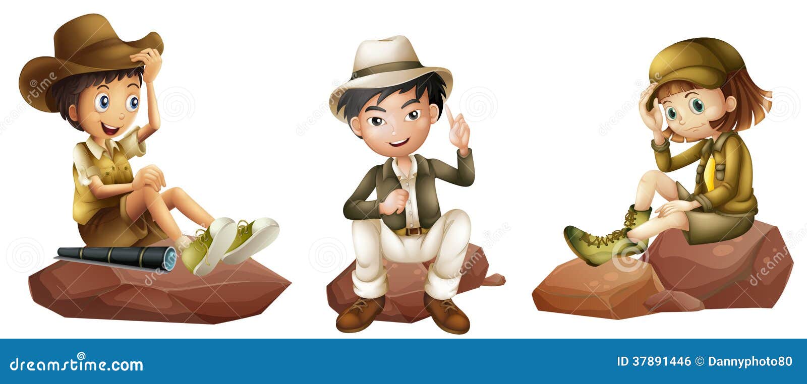 Three young explorers stock vector. Illustration of clipart - 37891446