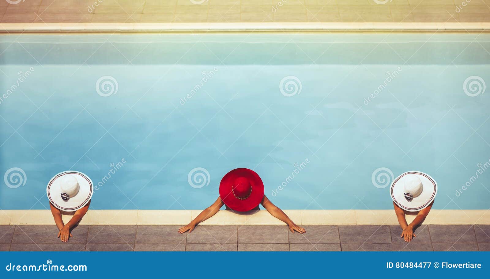 Three Young Females in Hats in the Pool Stock Image - Image of figure ...