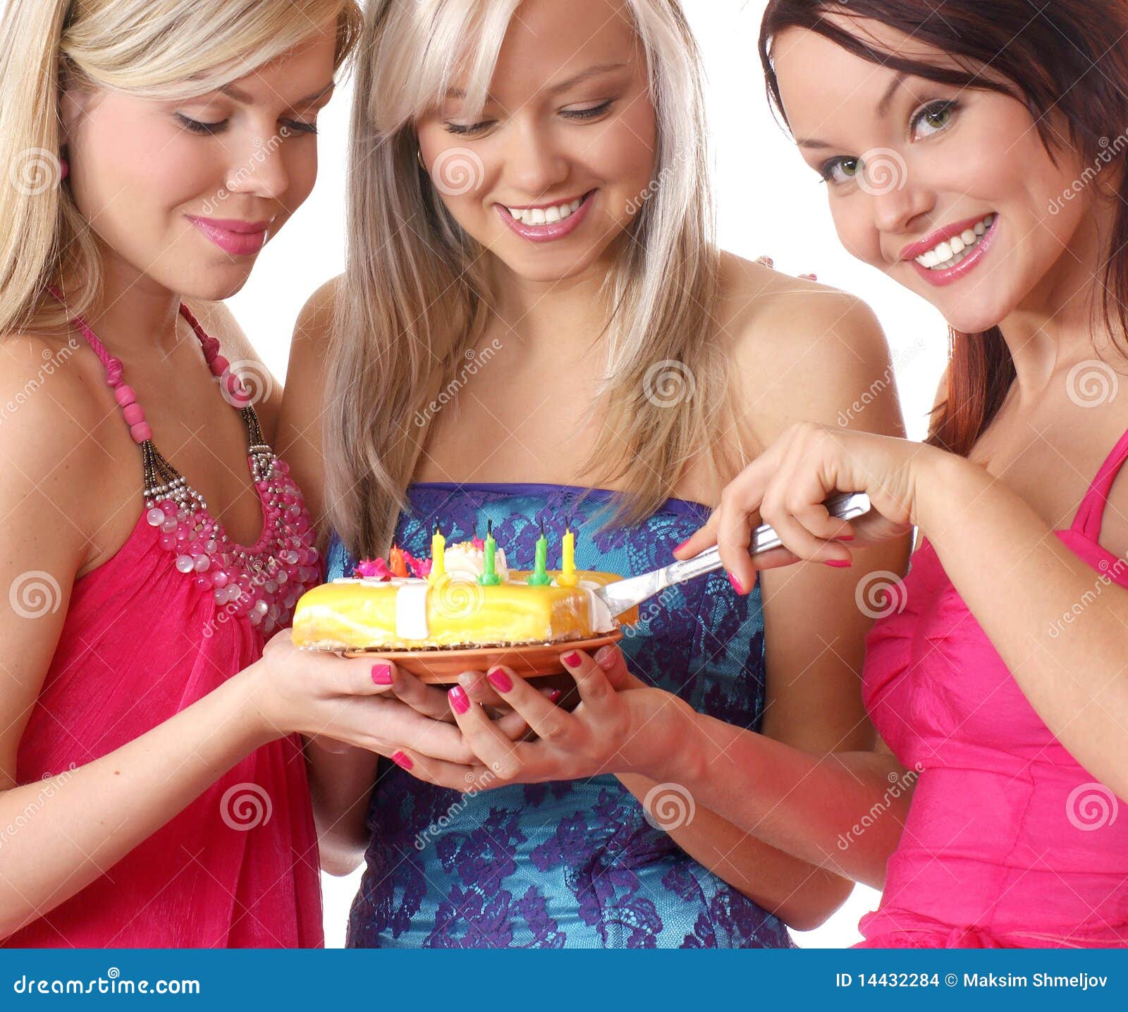 Three Young Girls are Having a Birthday Party Stock Photo - Image of ...