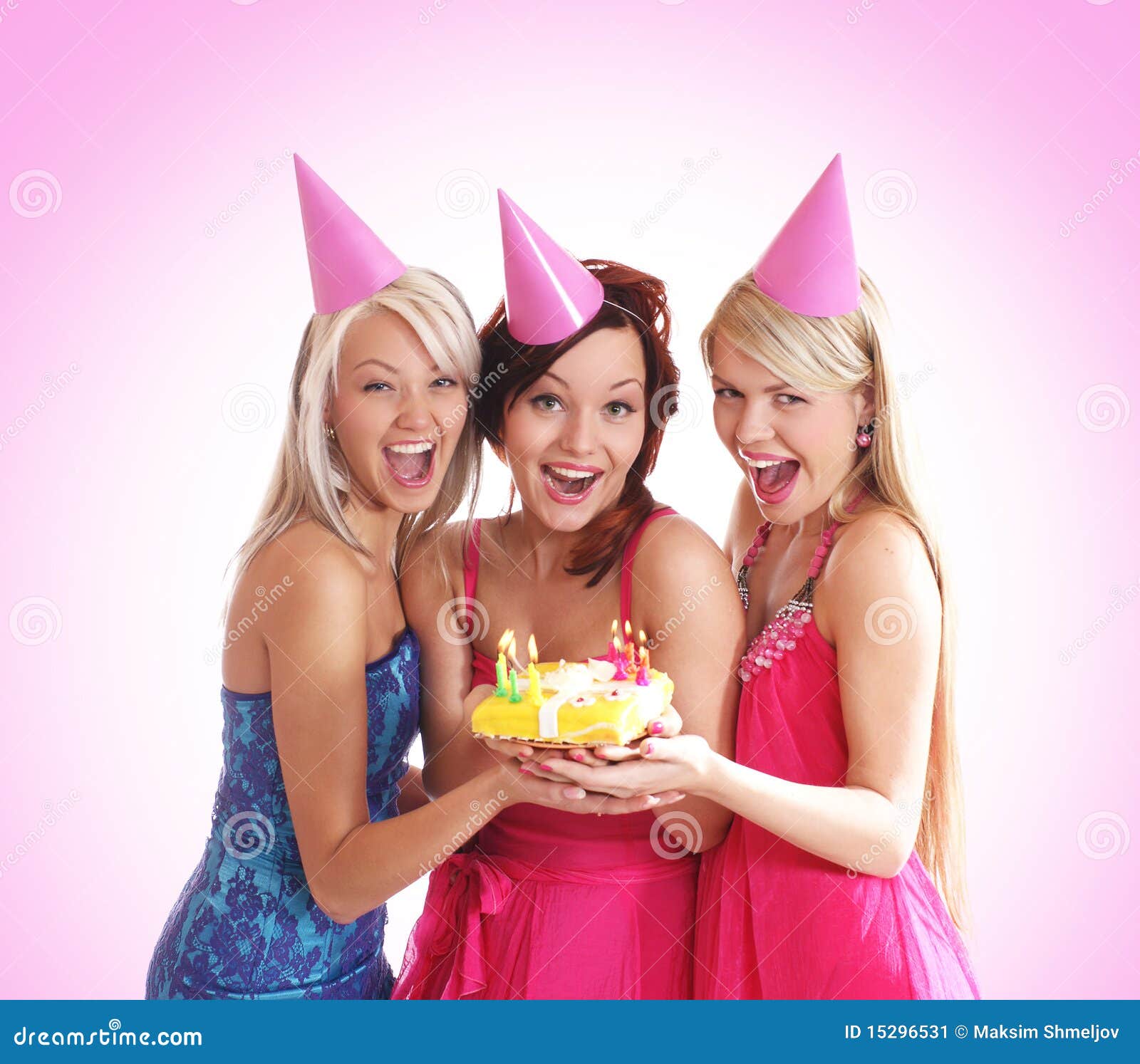 Three Young Girls are Having a Birthday Party Stock Image - Image of ...