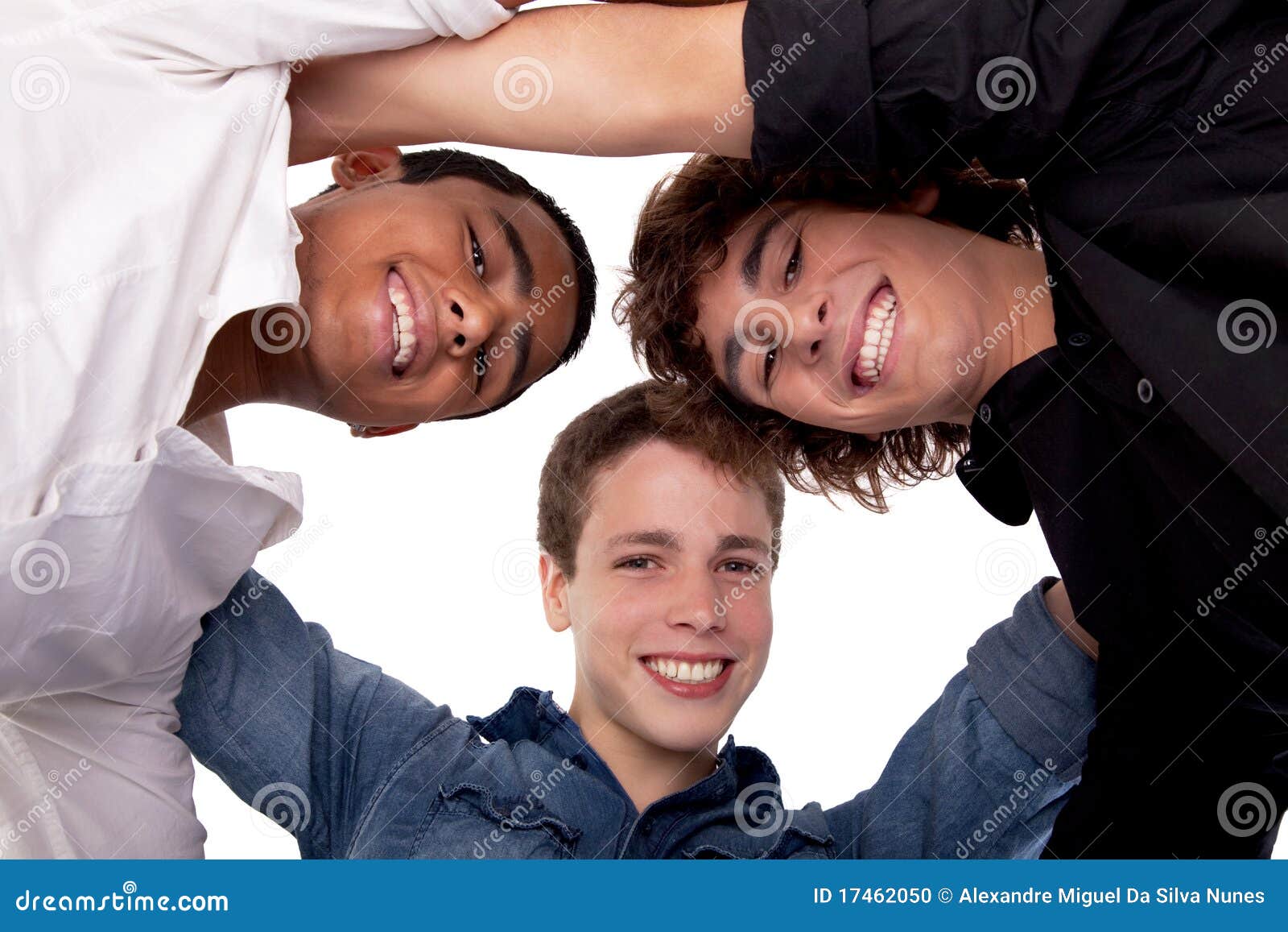 Three Young Man of Different Colors Stock Photo - Image of looking ...
