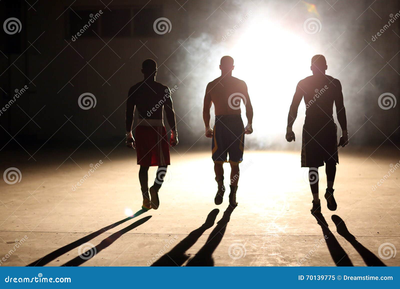 Three Young Men Boxing Workout in an Old Building Stock Image - Image ...