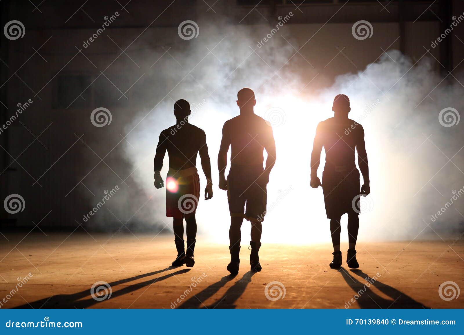 Three Young Men Boxing Workout in an Old Building Stock Photo - Image ...