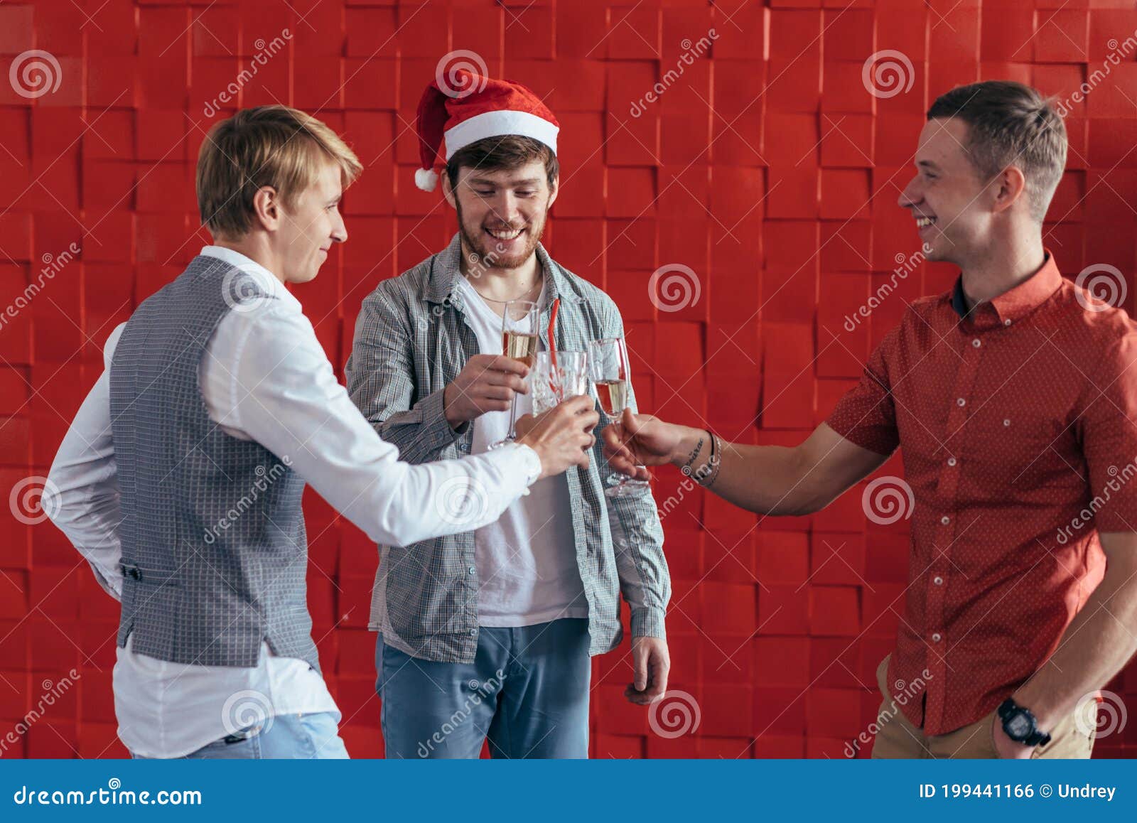 Three Young Men Celebrate Christmas or New Year Stock Photo - Image of ...