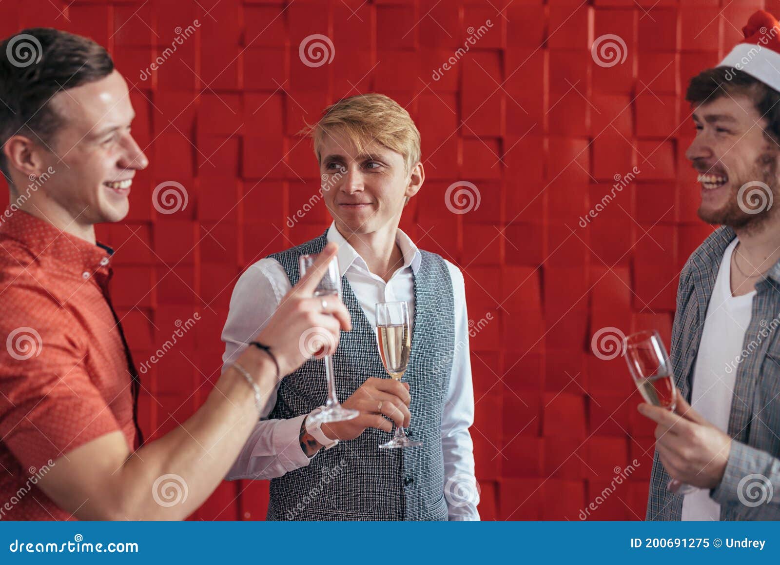 Three Young Men Celebrate Christmas or New Year Stock Image - Image of ...