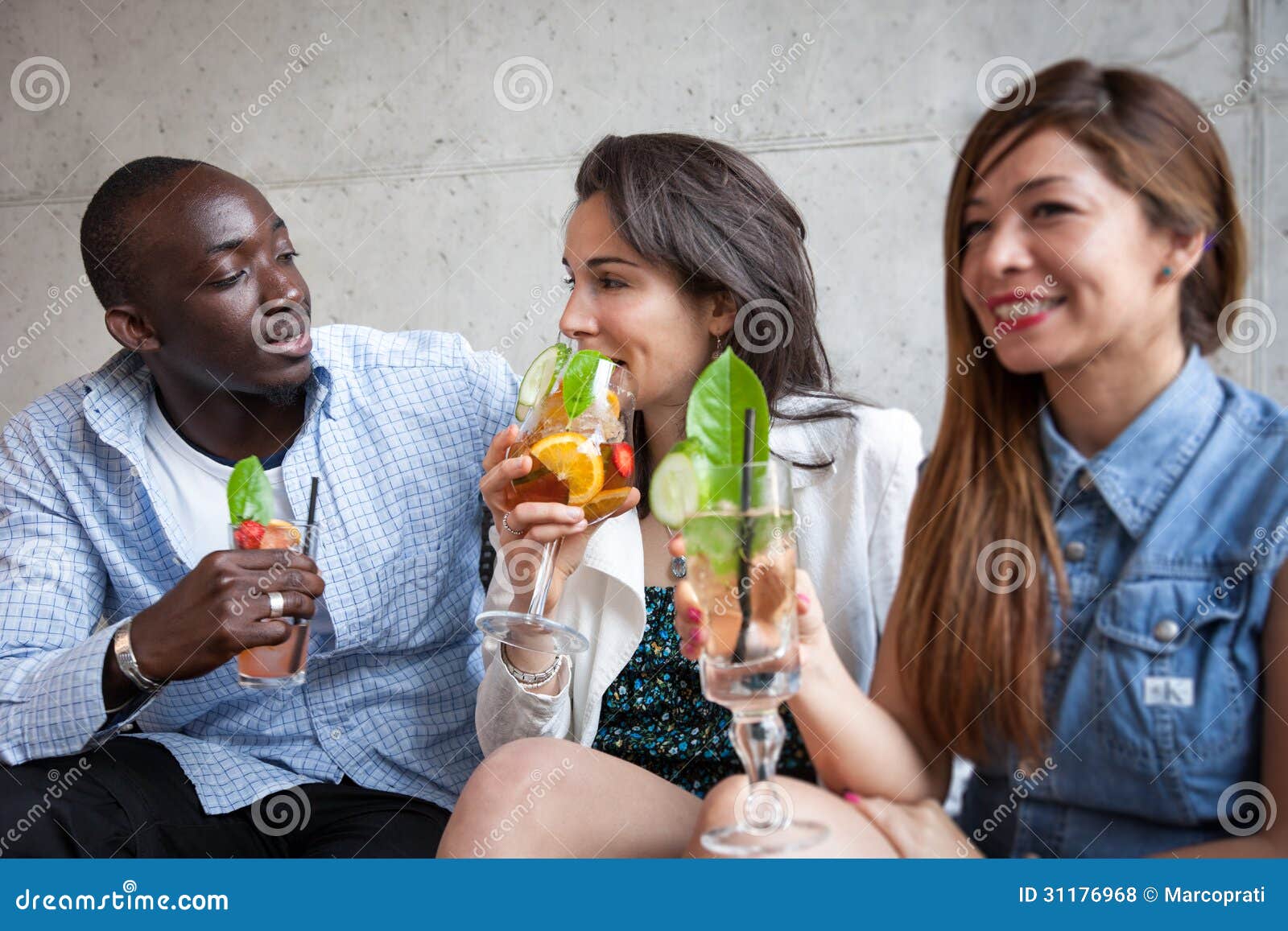 Three Young People with Cocktail Stock Photo - Image of celebration ...