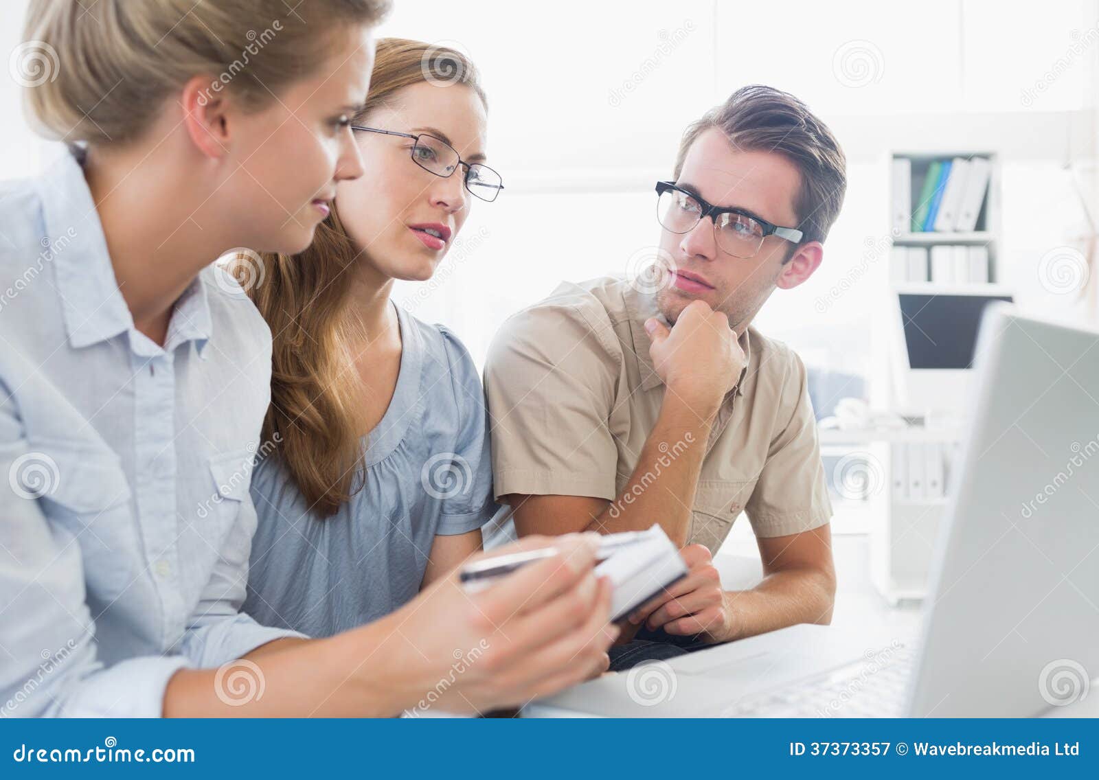 Three Young People Working on Computer Stock Image - Image of agency ...