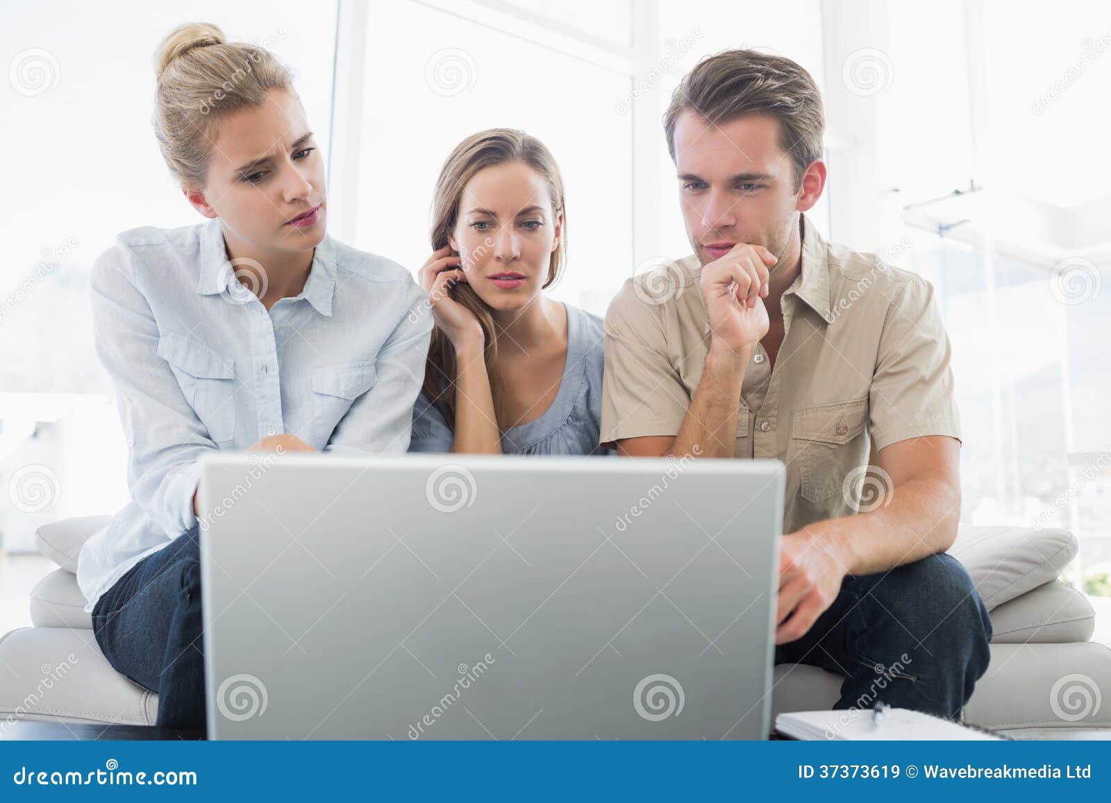 Three Young People Working on Computer Stock Image - Image of young ...