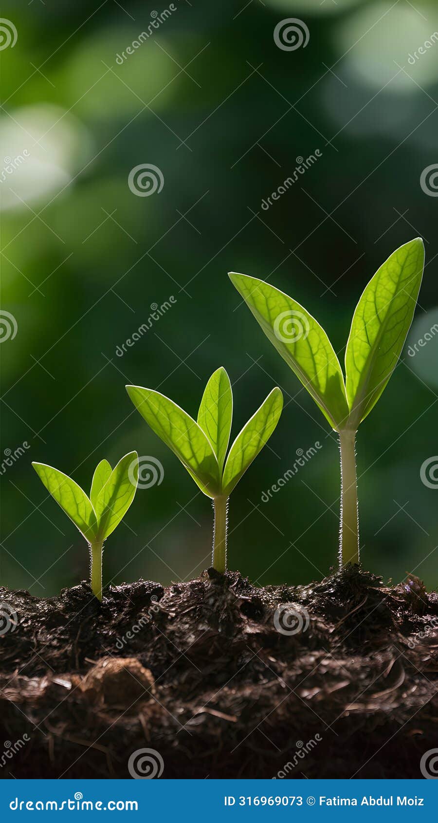Three Young Plants Staged in Ascending Order Against Blurred Green ...