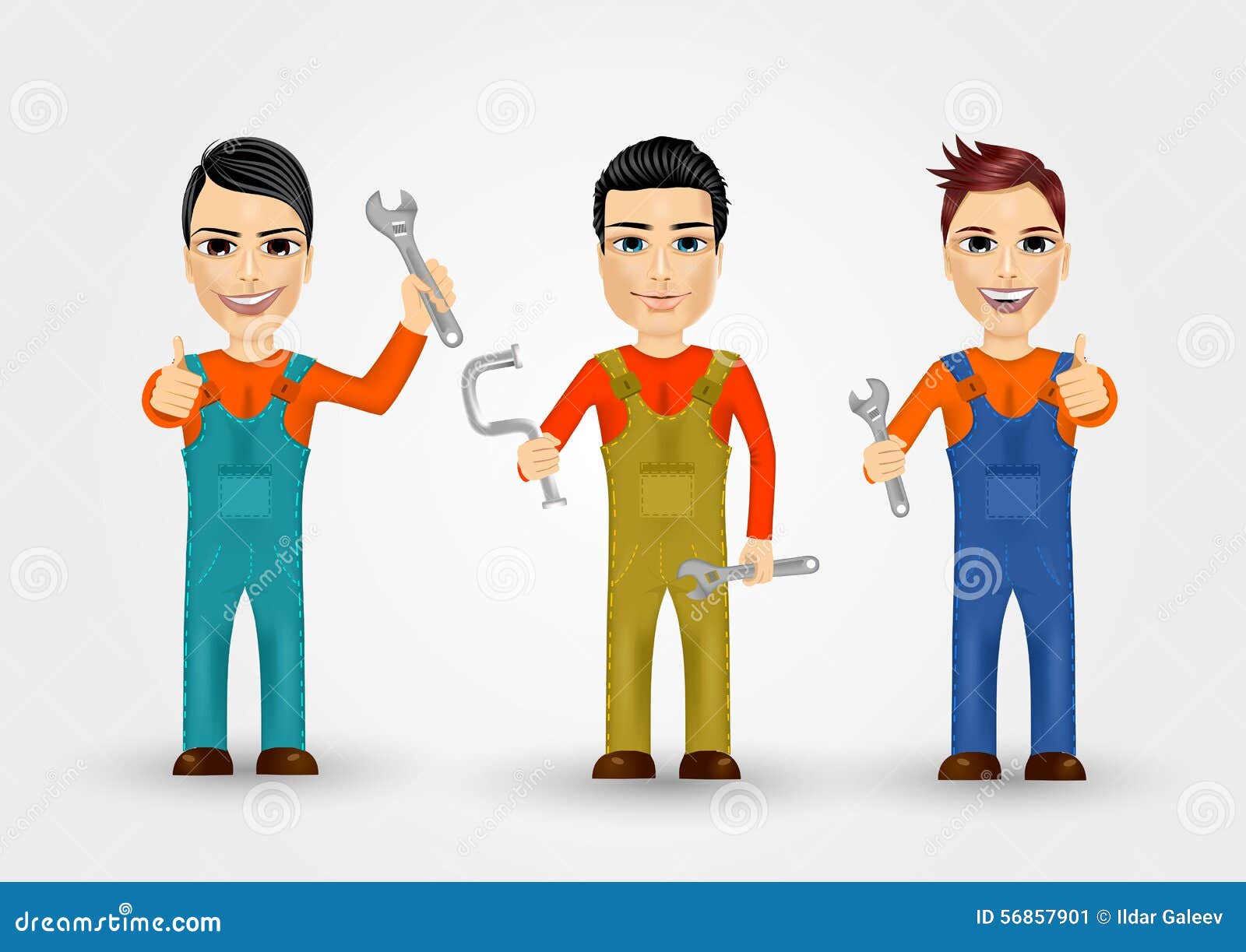 Three Young Plumbers Dressed in Work Clothes Stock Vector ...