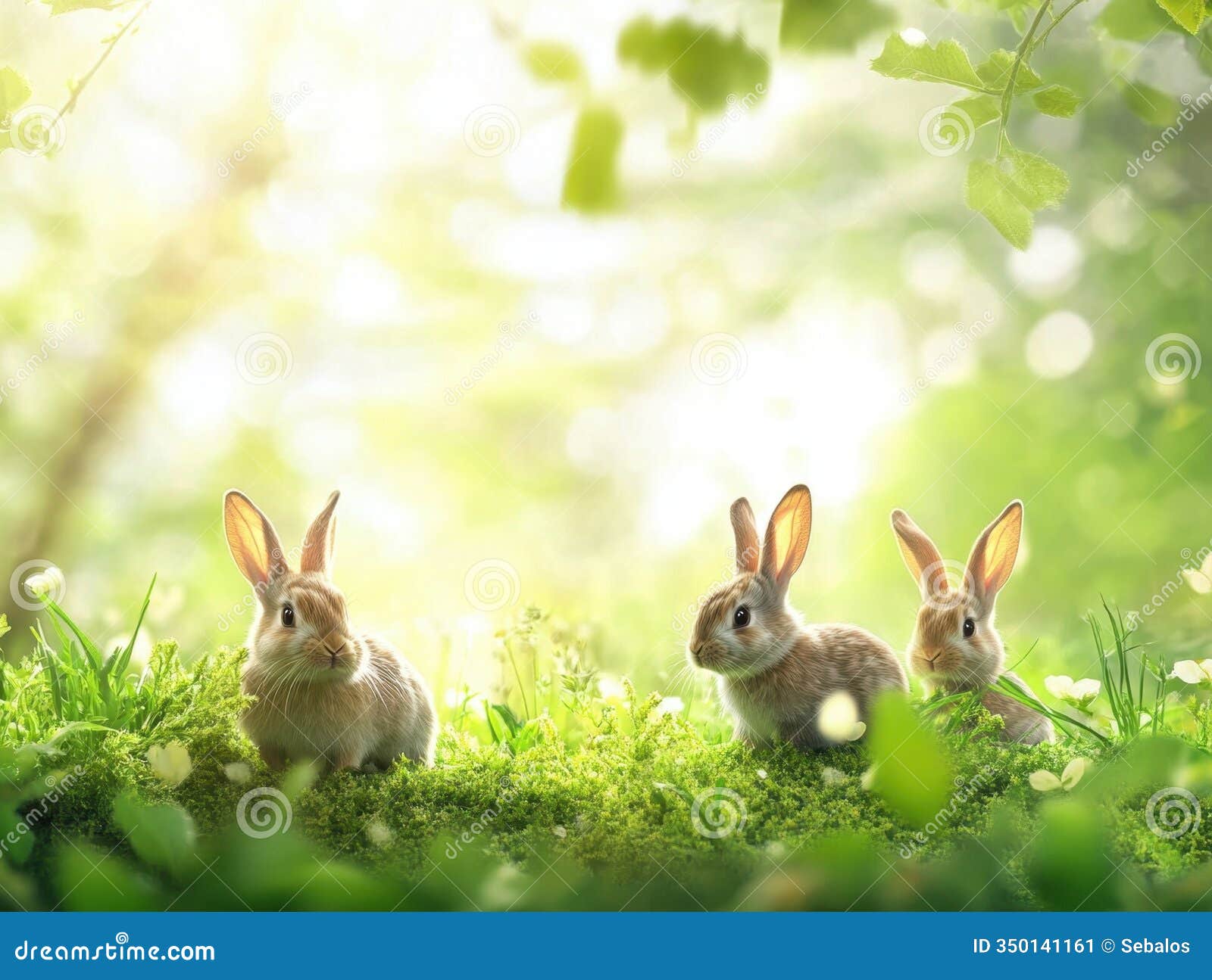 Three Young Rabbits in a Spring Meadow Stock Illustration ...