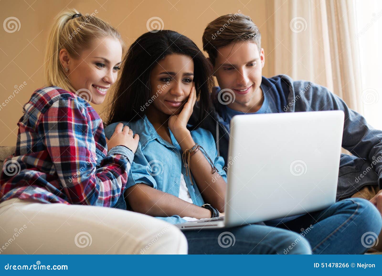 Three Young Students in Home Interior Stock Photo - Image of graduate ...