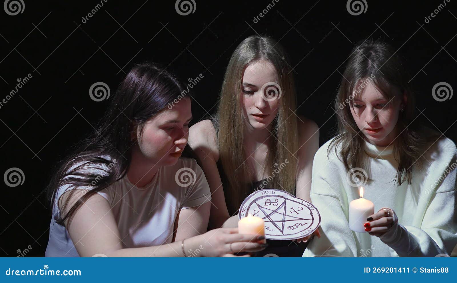 Three Young Women Summon Ghosts. Horror Stock Image - Image of railroad ...