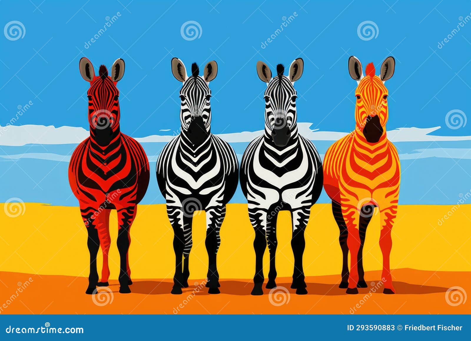 Three Zebras are Standing in a Row in the Desert Stock Illustration ...