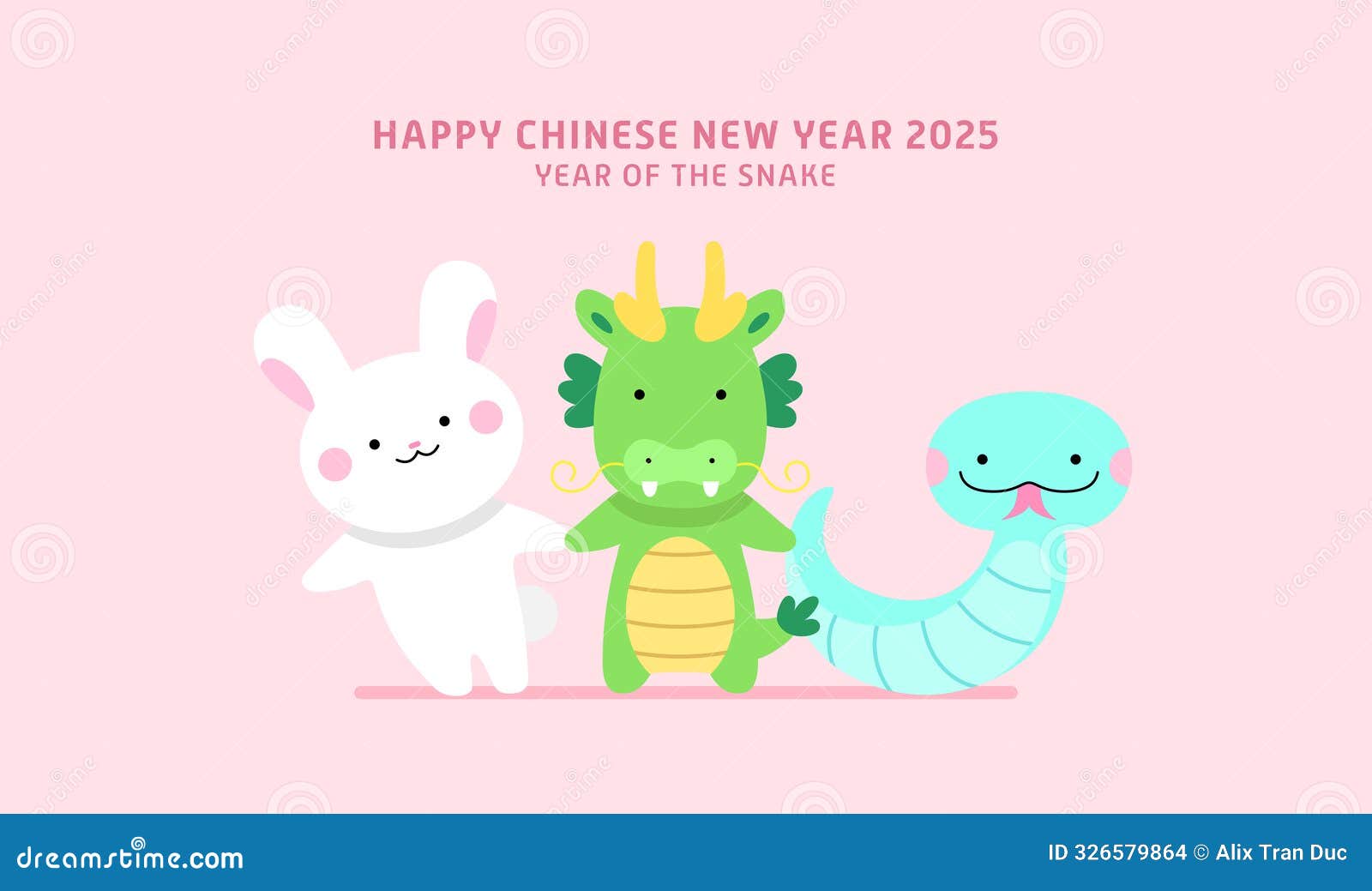 Three Zodiac Animals Rabbit Dragon and Snake Stock Illustration ...