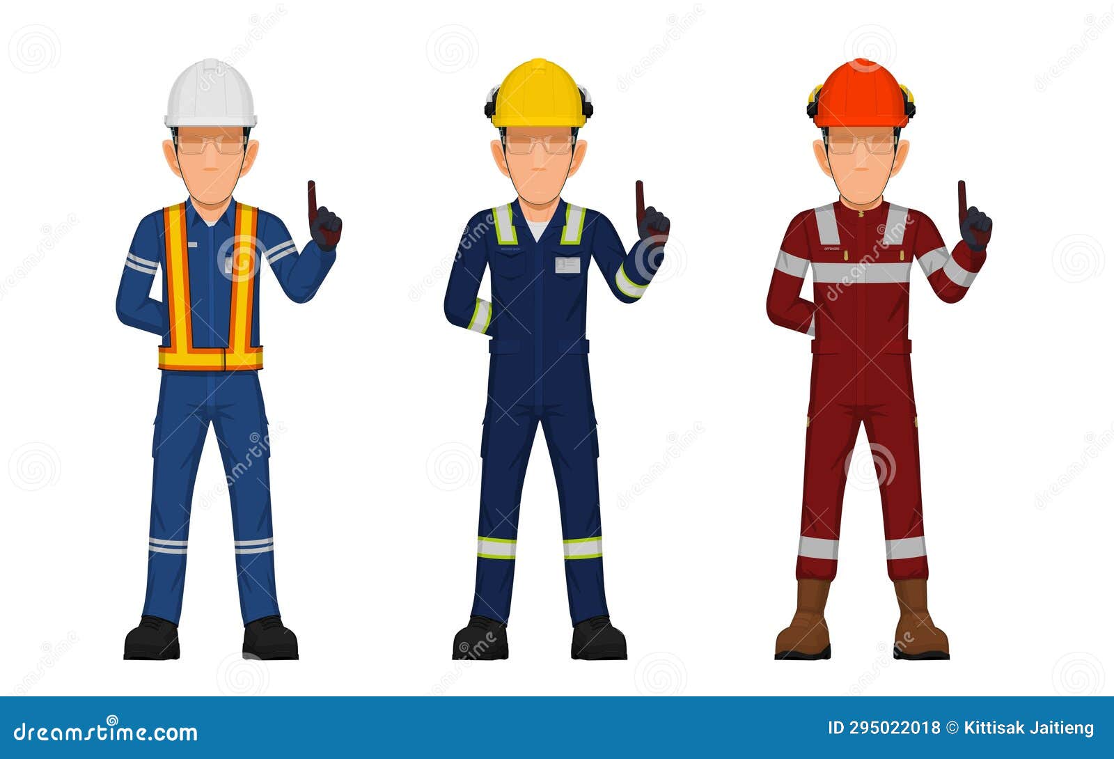 Threes Industrial Worker Are Raising Hand Sign Thumbs Up And Thumbs ...