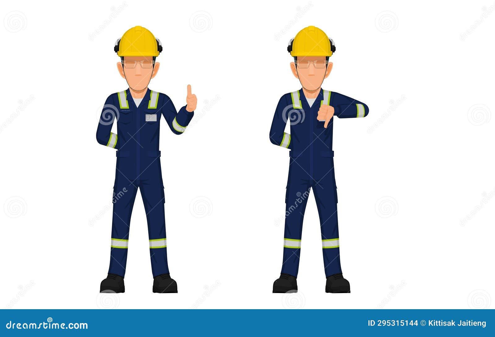Threes Industrial Workers Are Raising Hand Sign Thumbs Up And Thumbs ...