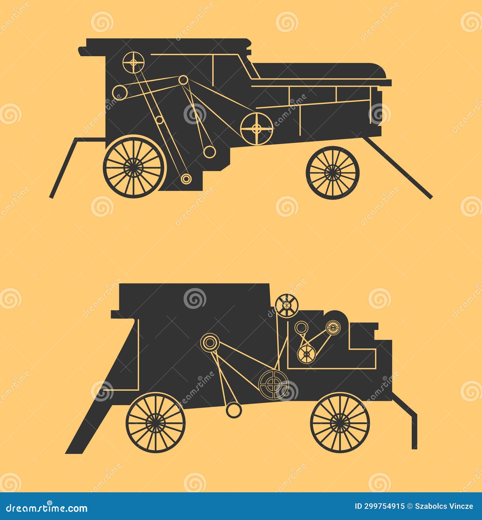 Threshing-machine, Tresher Silhouette Cartoon Vector | CartoonDealer ...
