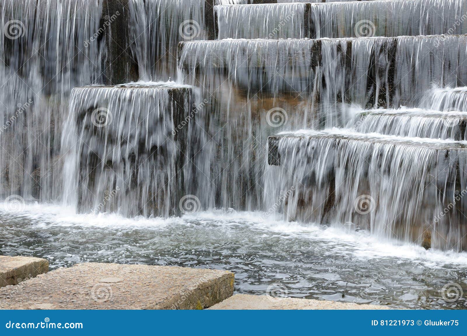 Thresholds of Artificial Waterfall from Stone Blocks. Concrete Walking ...