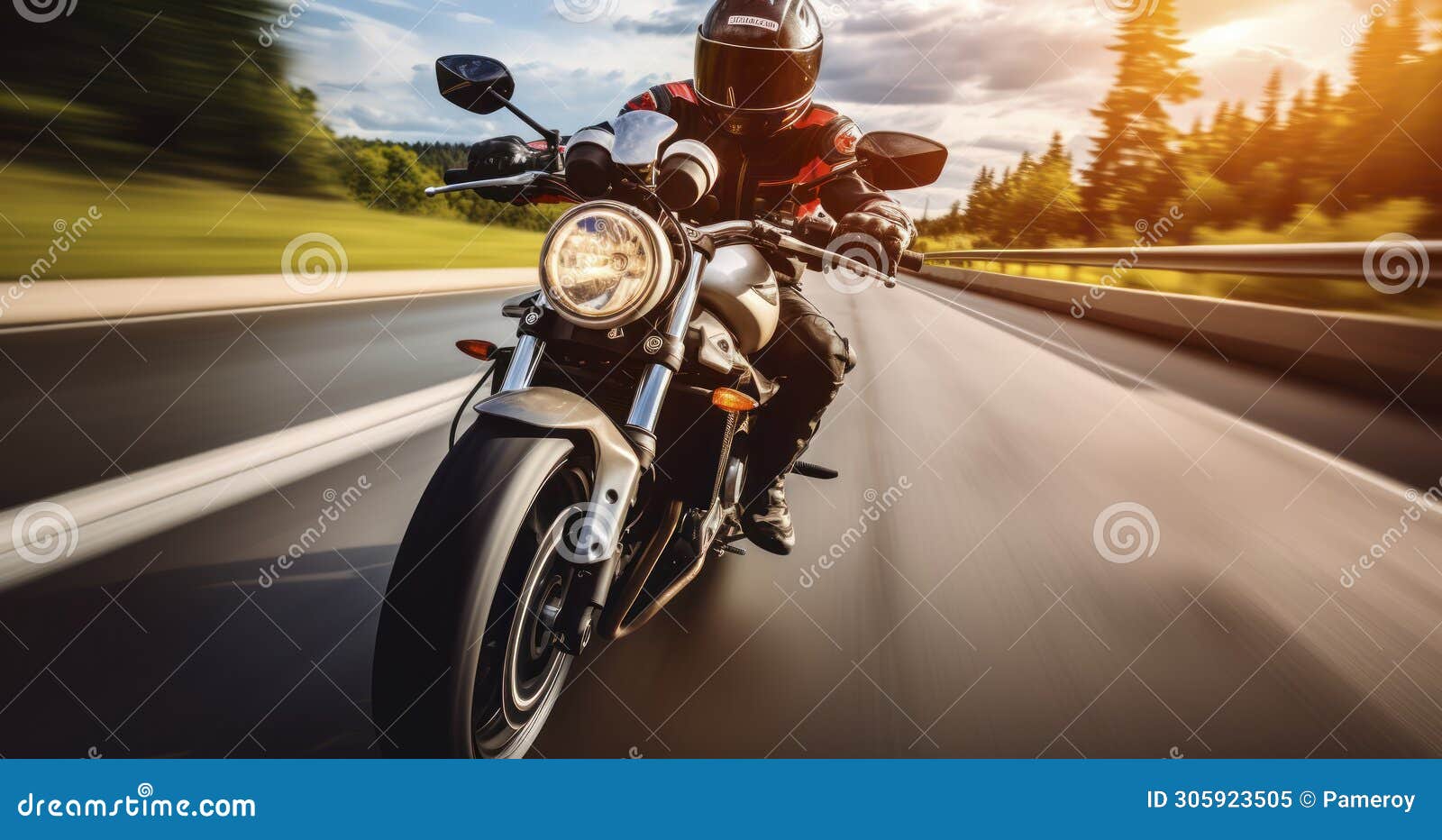 The Thrill of a Motorcycle Ride Along the Stretching Asphalt Stock ...