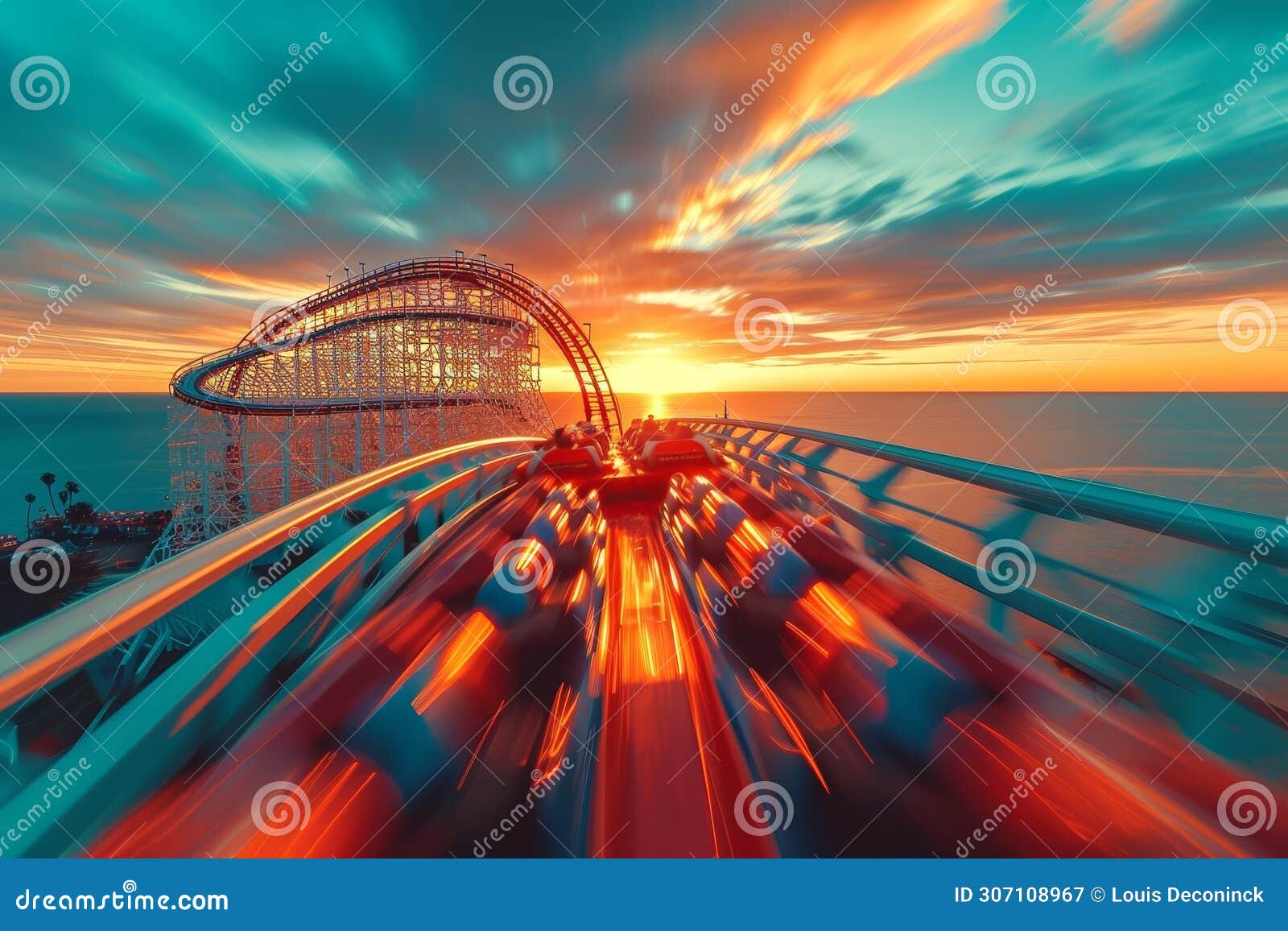 Thrilling Roller Coaster Ride at Sunset Stock Illustration ...