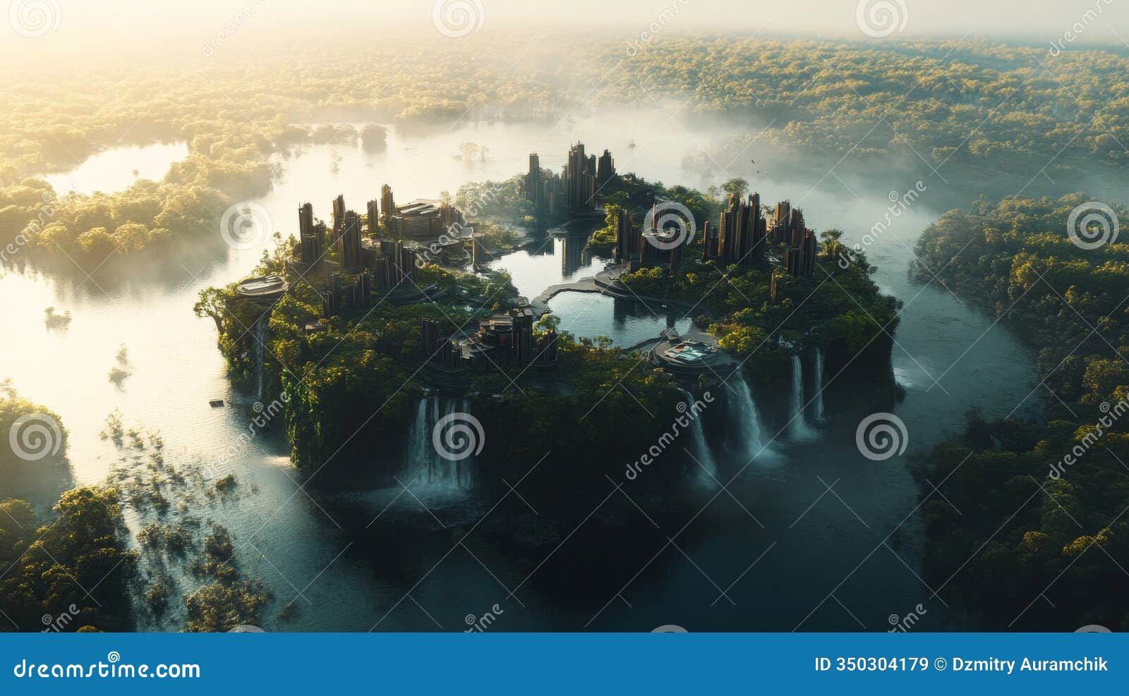 A Thriving, Floating Island Oasis Showcasing Modern Structures ...