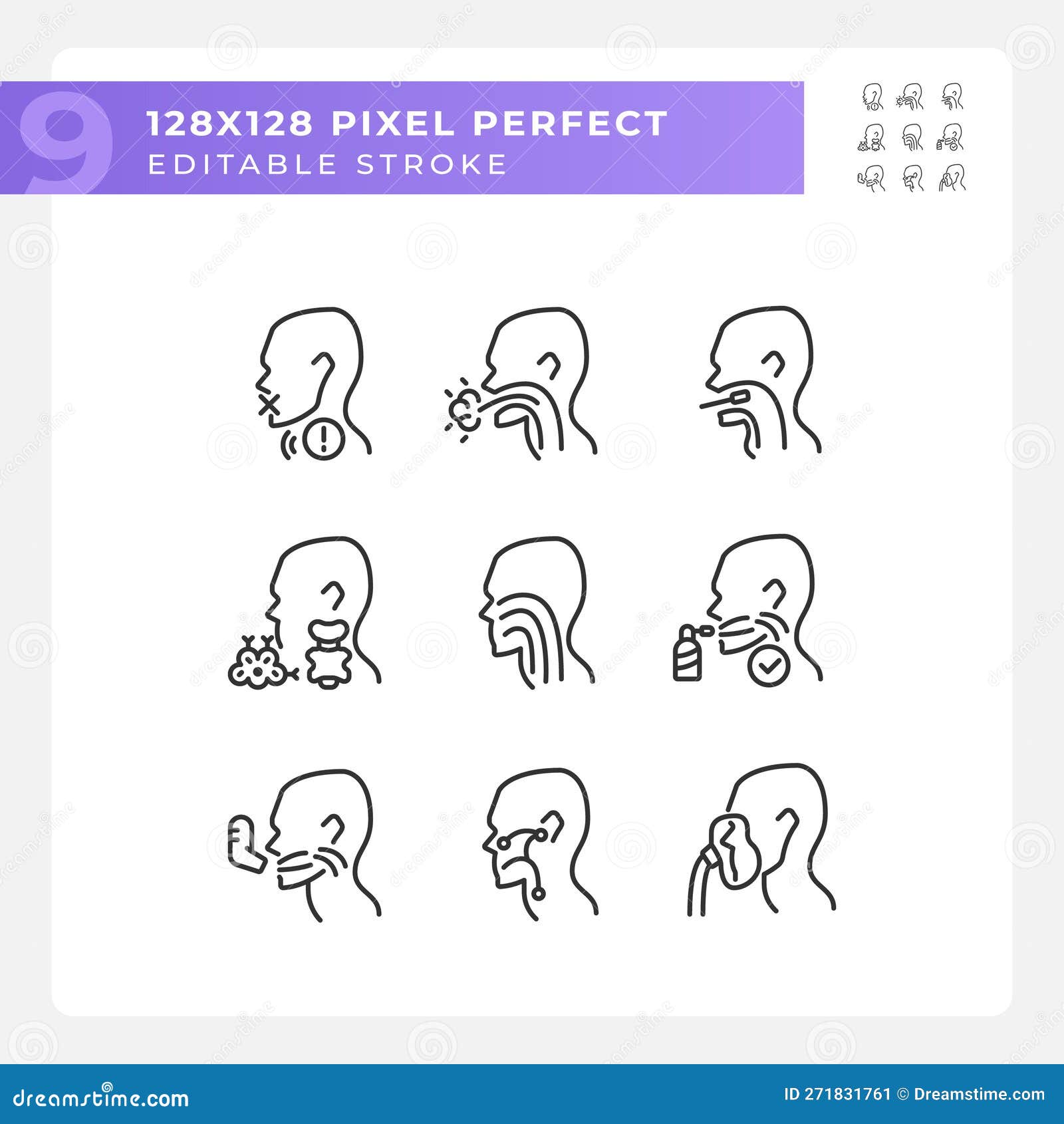 Throat Problem Diagnostics Pixel Perfect Linear Icons Set Stock Vector ...
