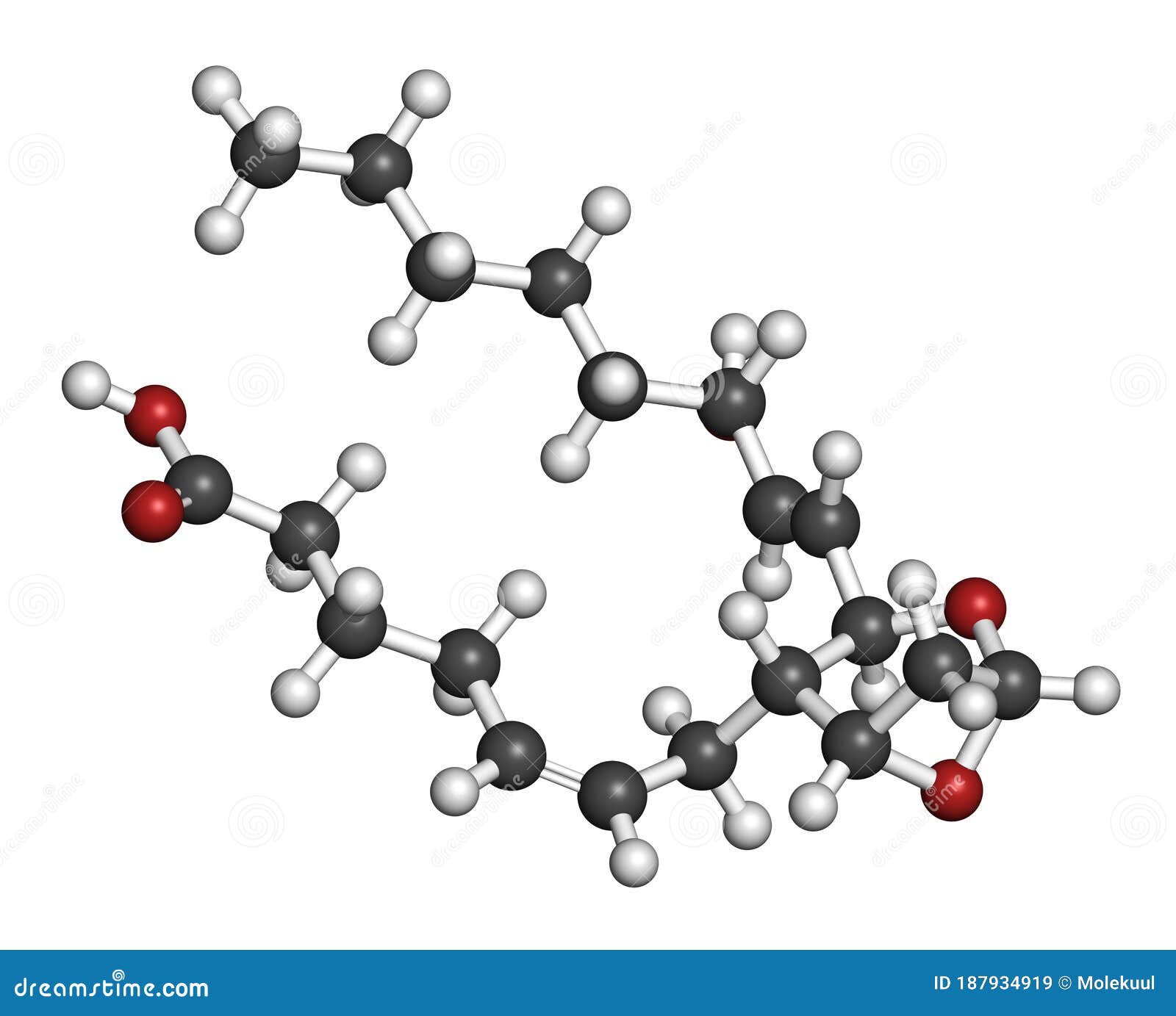Thromboxane A2 TXA2 Molecule. 3D Rendering. Atoms are Represented As ...