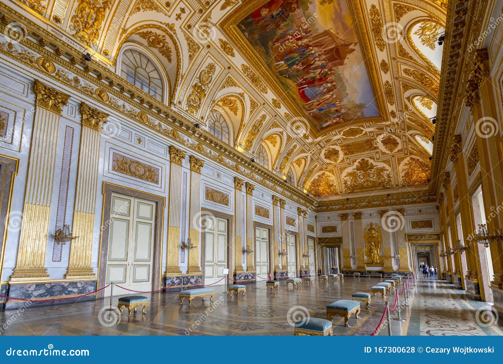 Old Throne Room Interior With Chair In Luxury Palace. Red And Gold ...