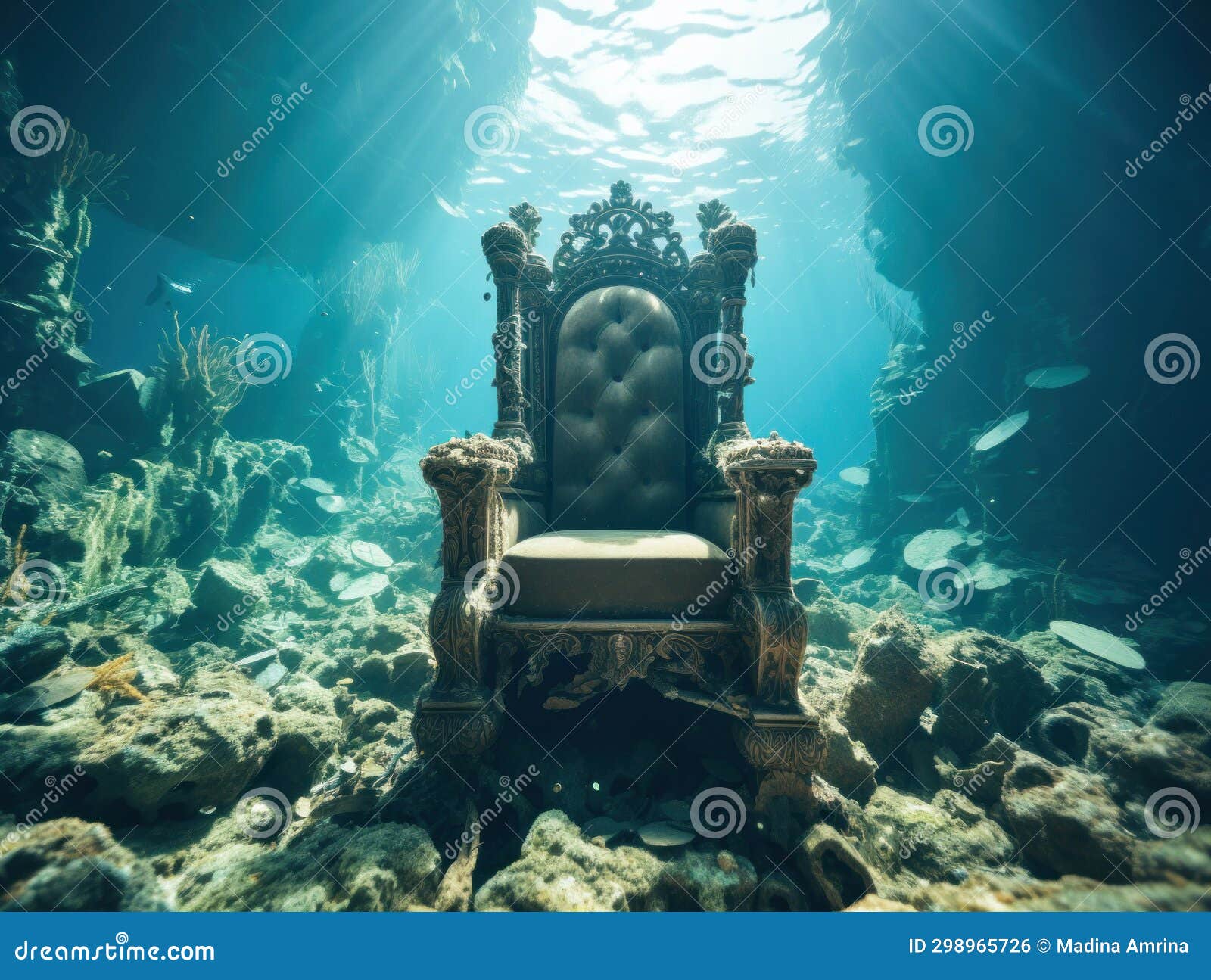 The Throne is Under Water. a Beautiful Throne on the Bottom of the Sea ...