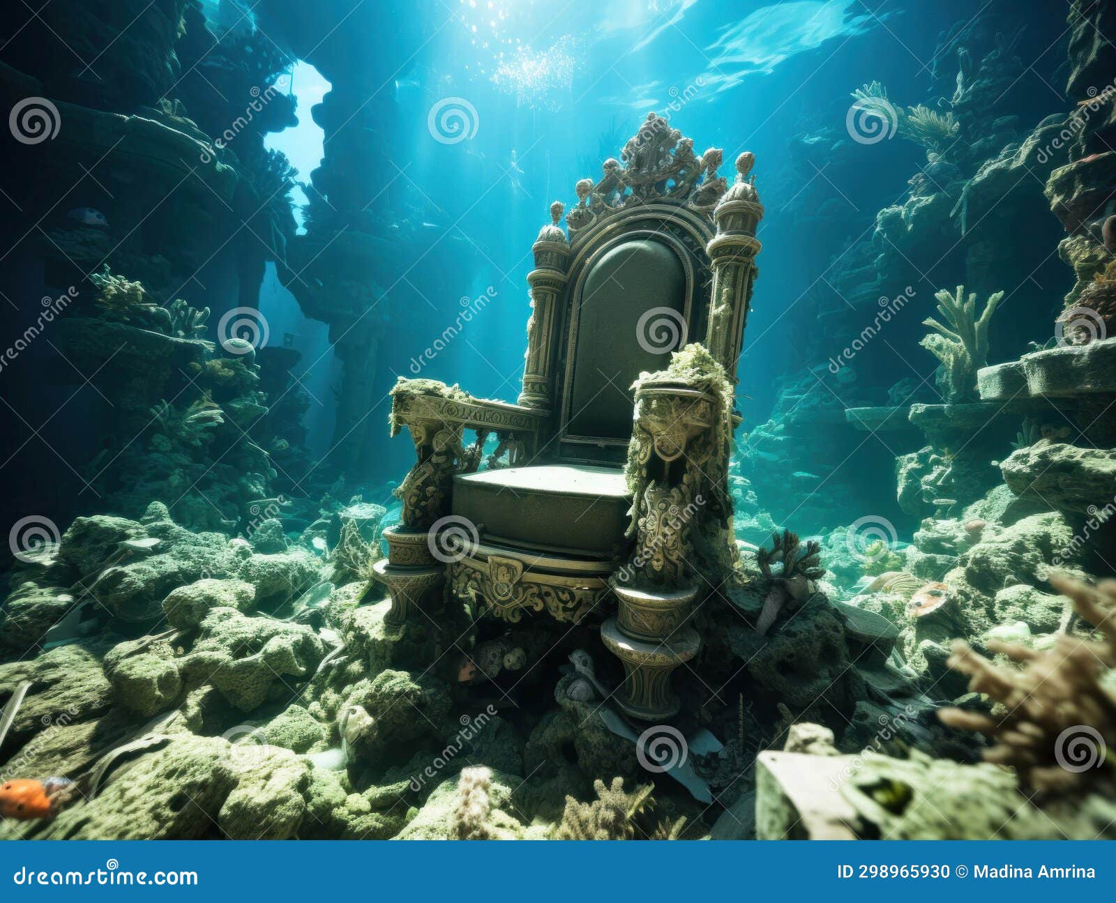 The Throne is Under Water. a Beautiful Throne on the Bottom of the Sea ...