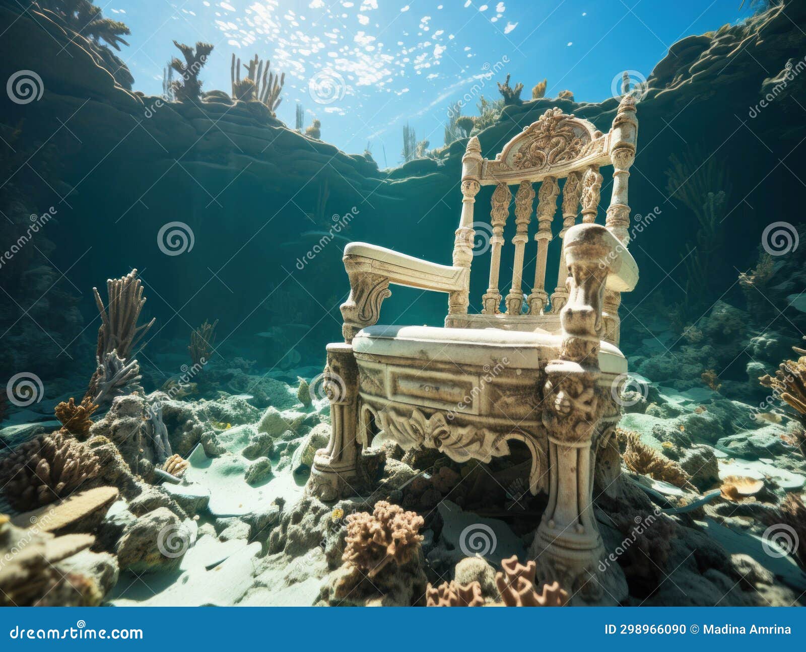 The Throne is Under Water. a Beautiful Throne on the Bottom of the Sea ...