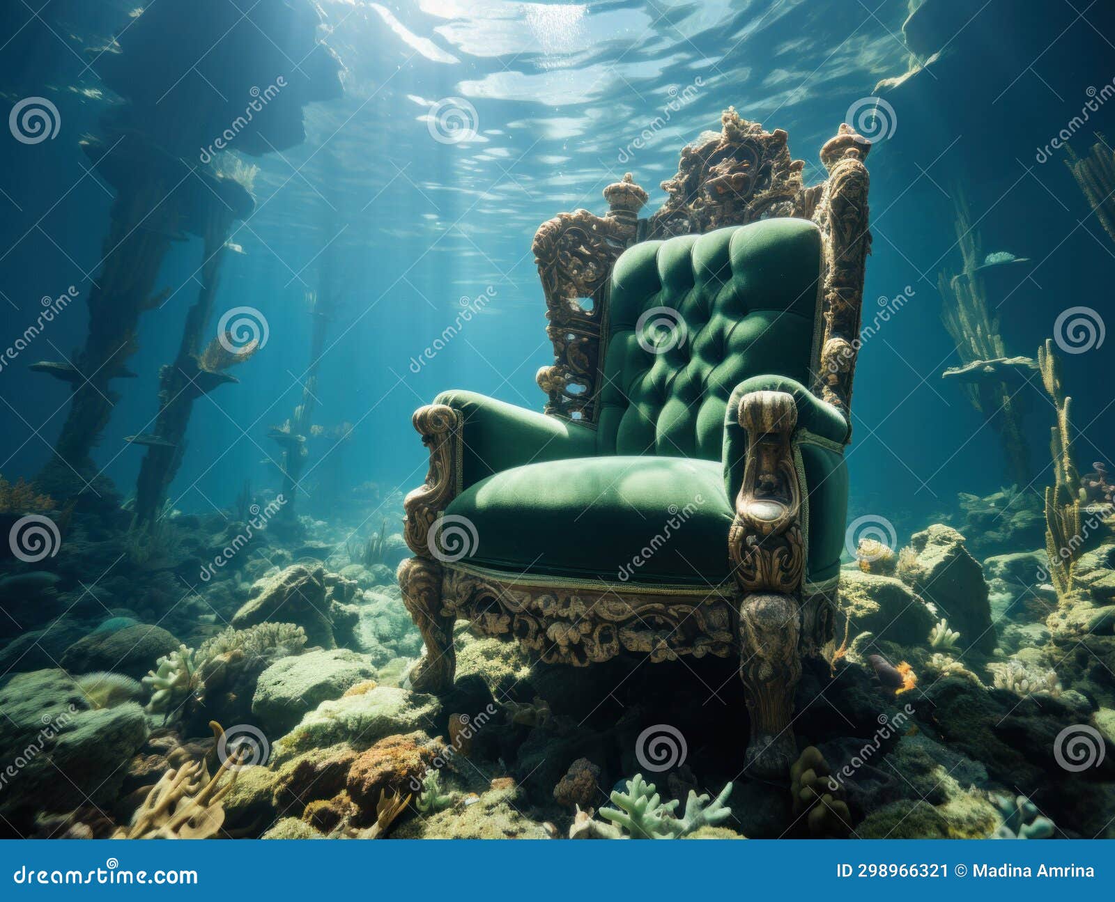 The Throne is Under Water. a Beautiful Throne on the Bottom of the Sea ...