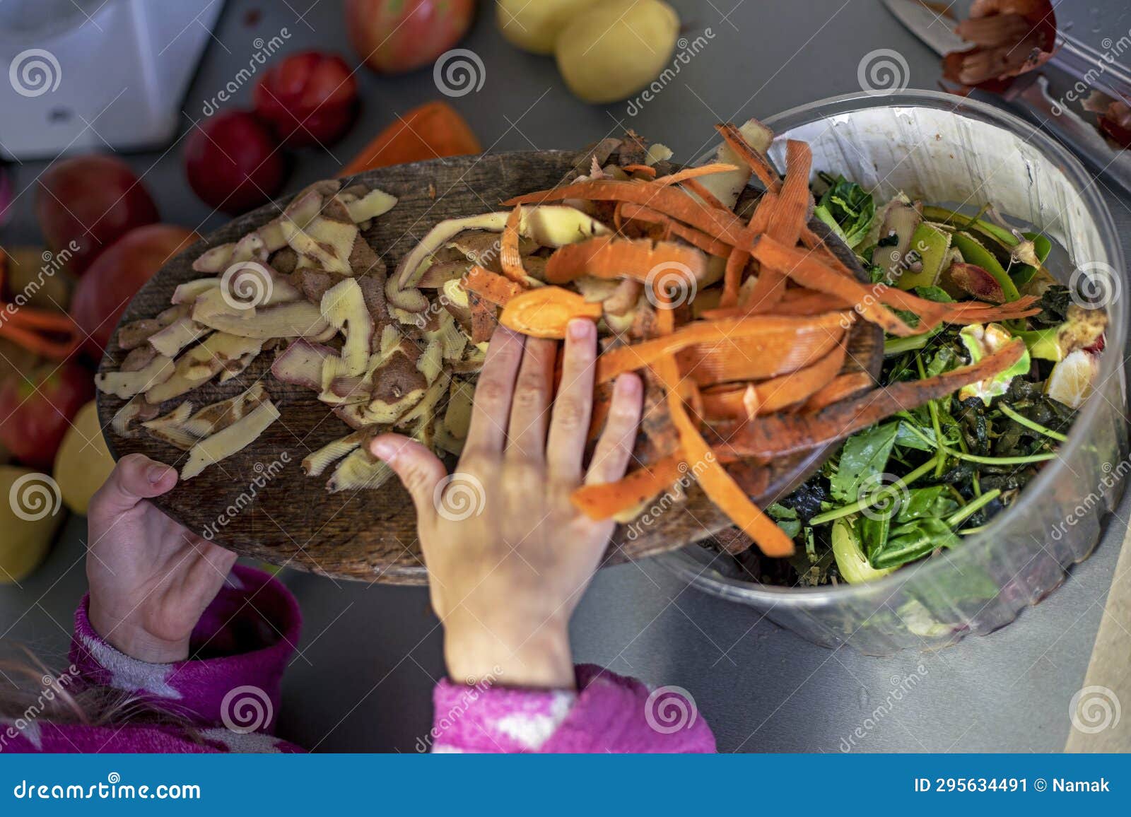 Throw Carrot and Potato Skins into the Trash. Stock Image - Image of ...