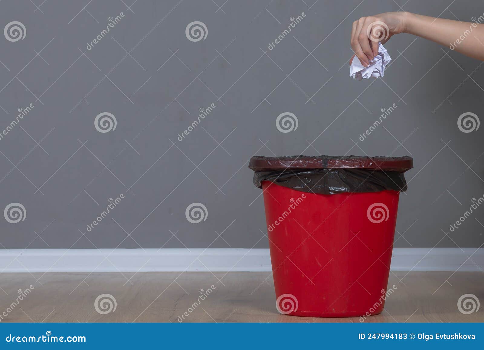 Throw Crumpled Paper in a Red Trash Can Stock Image - Image of recycle ...