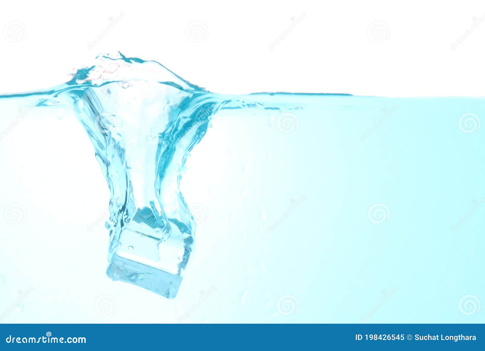 Throw Ice into the Water Making a Clear Blue Splash Water Wave Stock ...