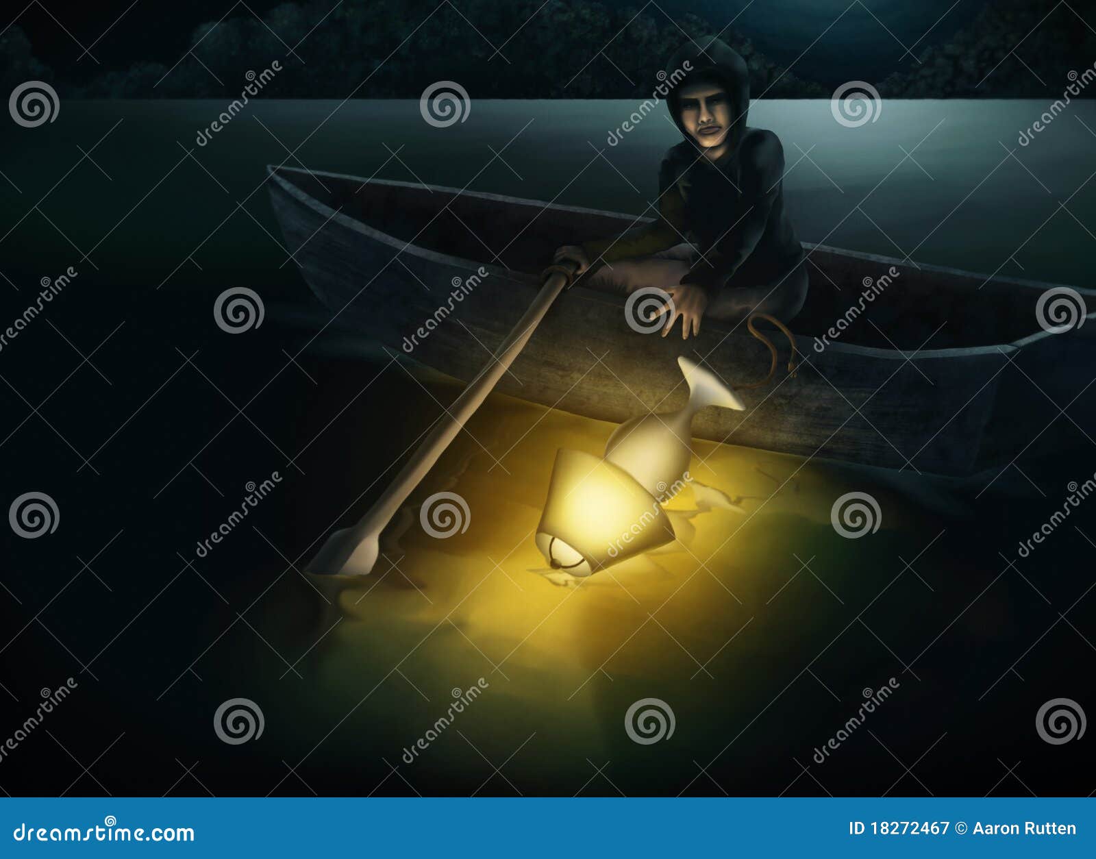 Throw the Lamp into the Lake at Night Stock Image - Image of water ...