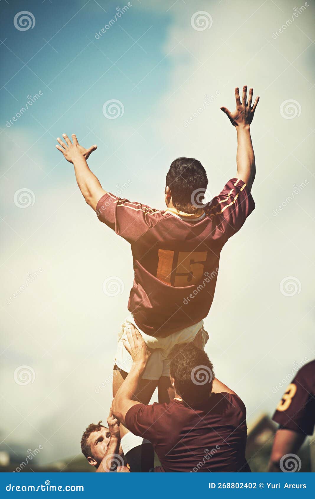 Throwing a Dummy during the Lineout. Rearview Shot of a Young Rugby ...