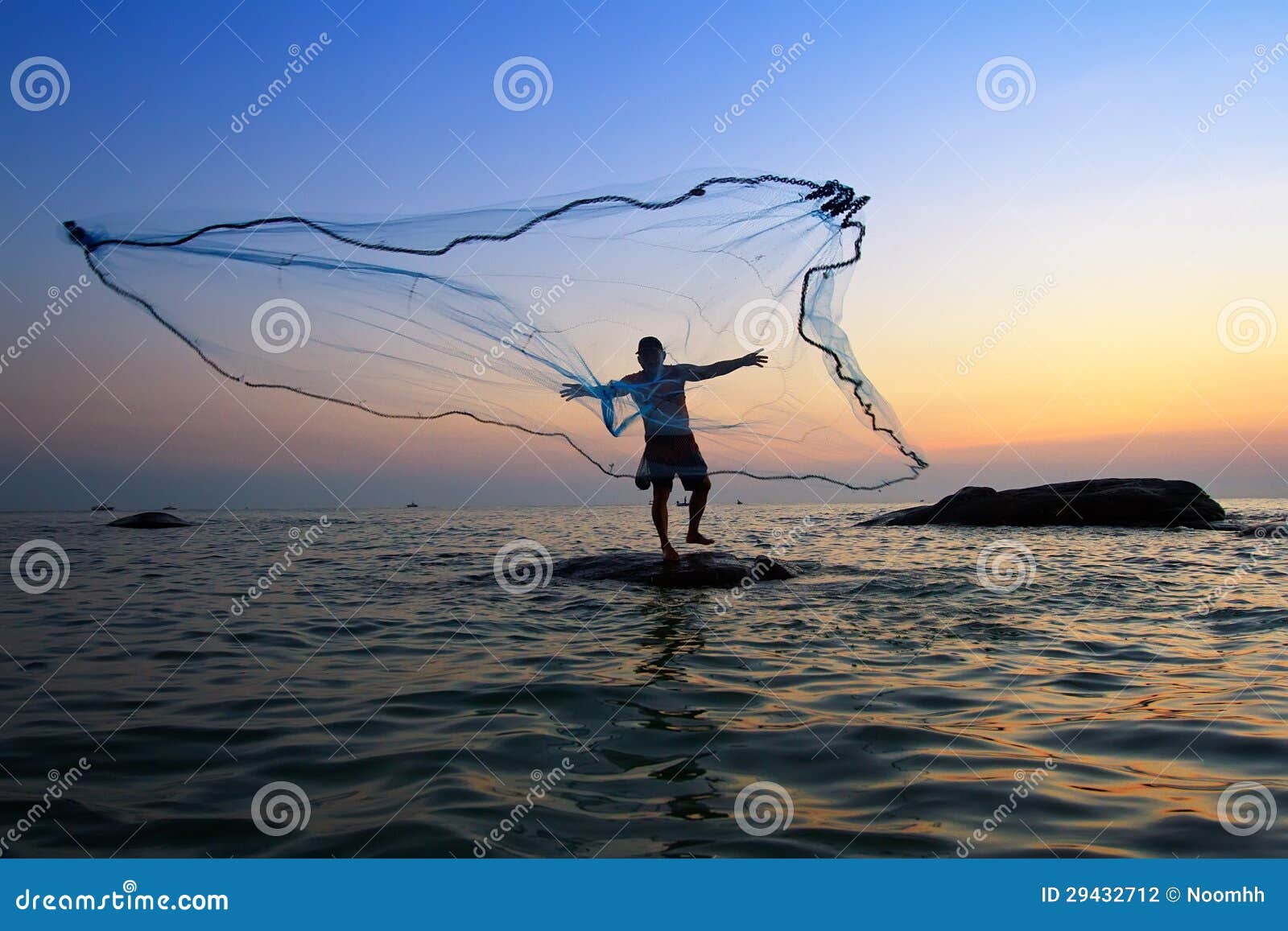 Throwing Fishing Net during Sunrise Stock Photo - Image of fishing ...