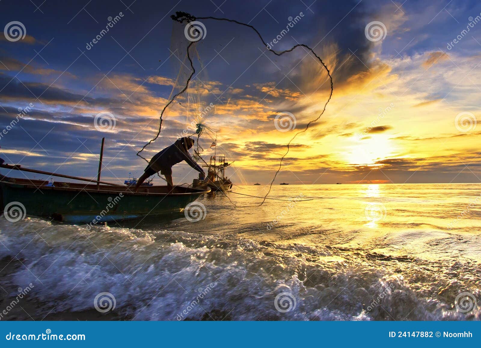 Throwing Fishing Net during Sunset Stock Photo - Image of night ...
