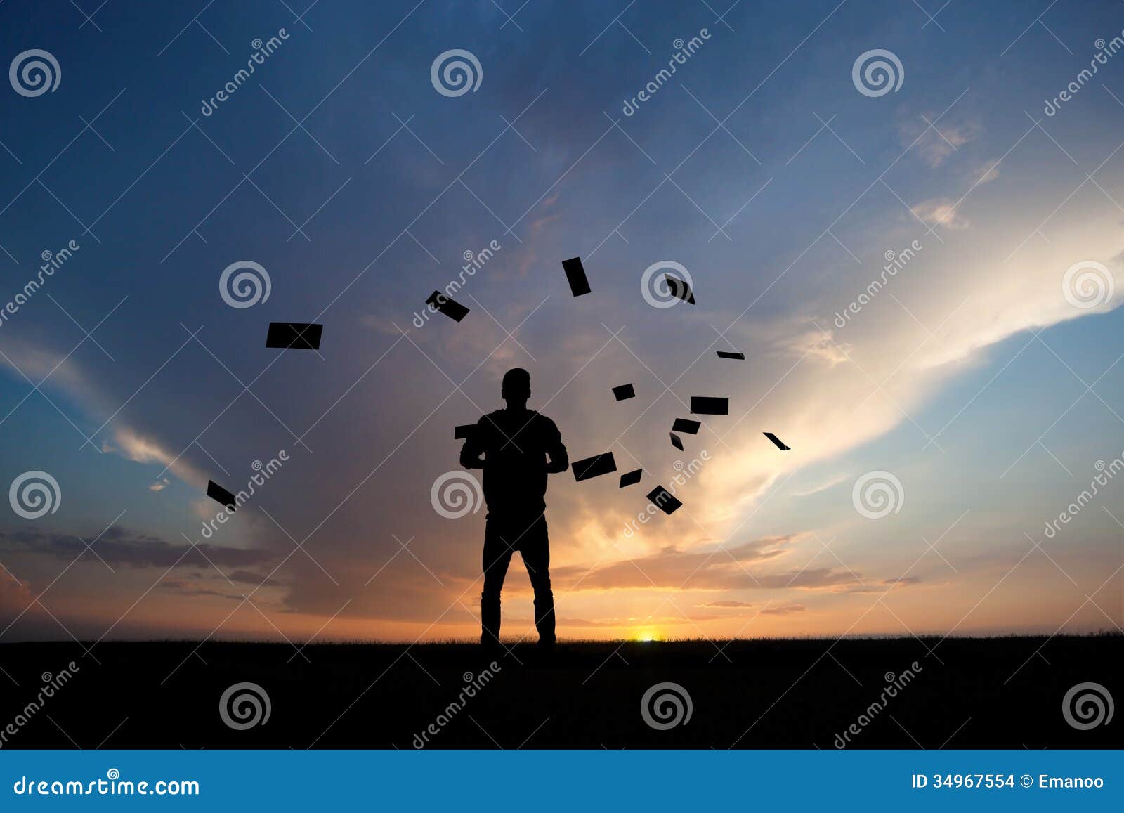 Throwing flyers in sunset stock photo. Image of document - 34967554