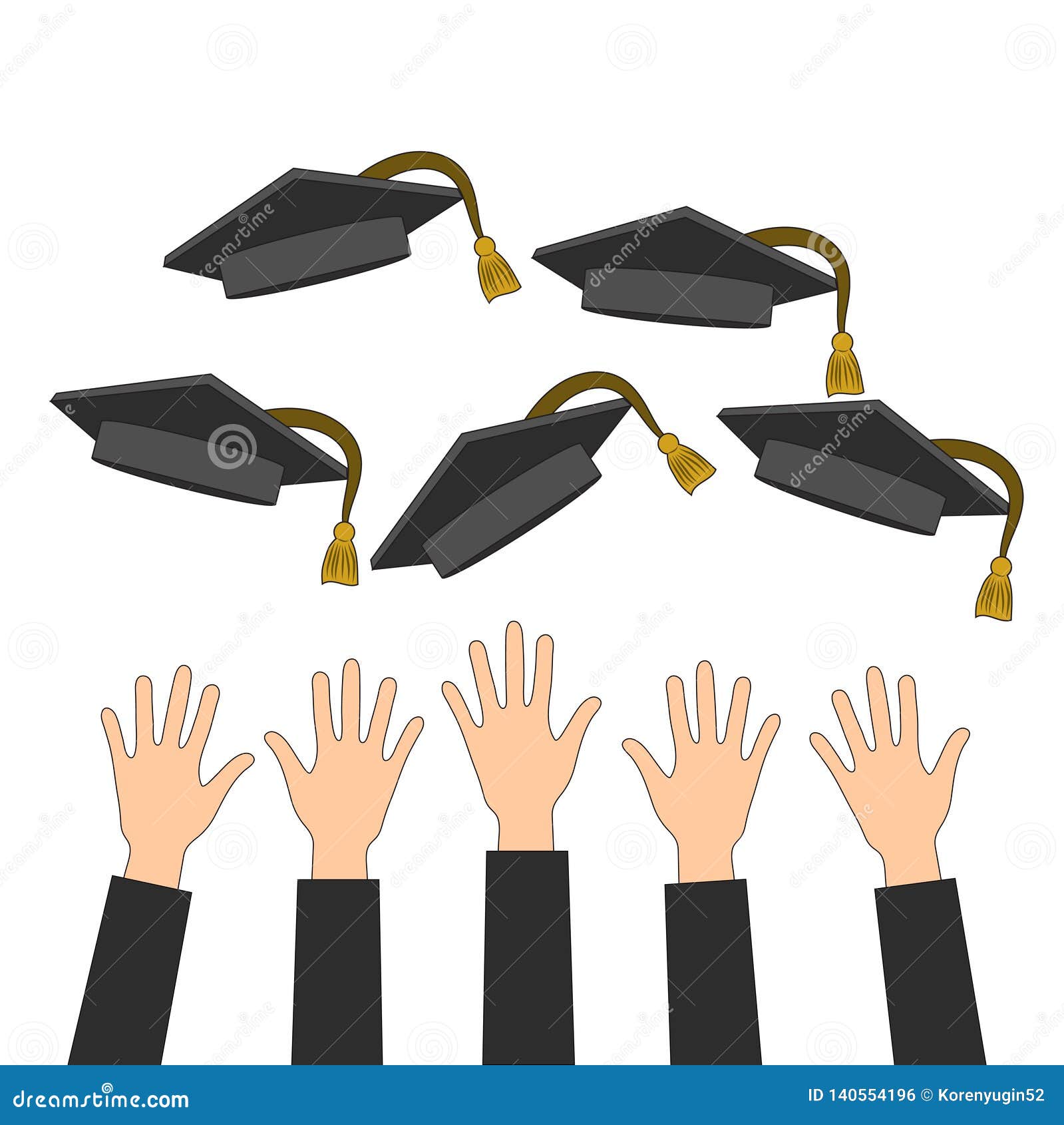 Throwing Hands Graduation Hats on White, Stock Vector Illustration ...