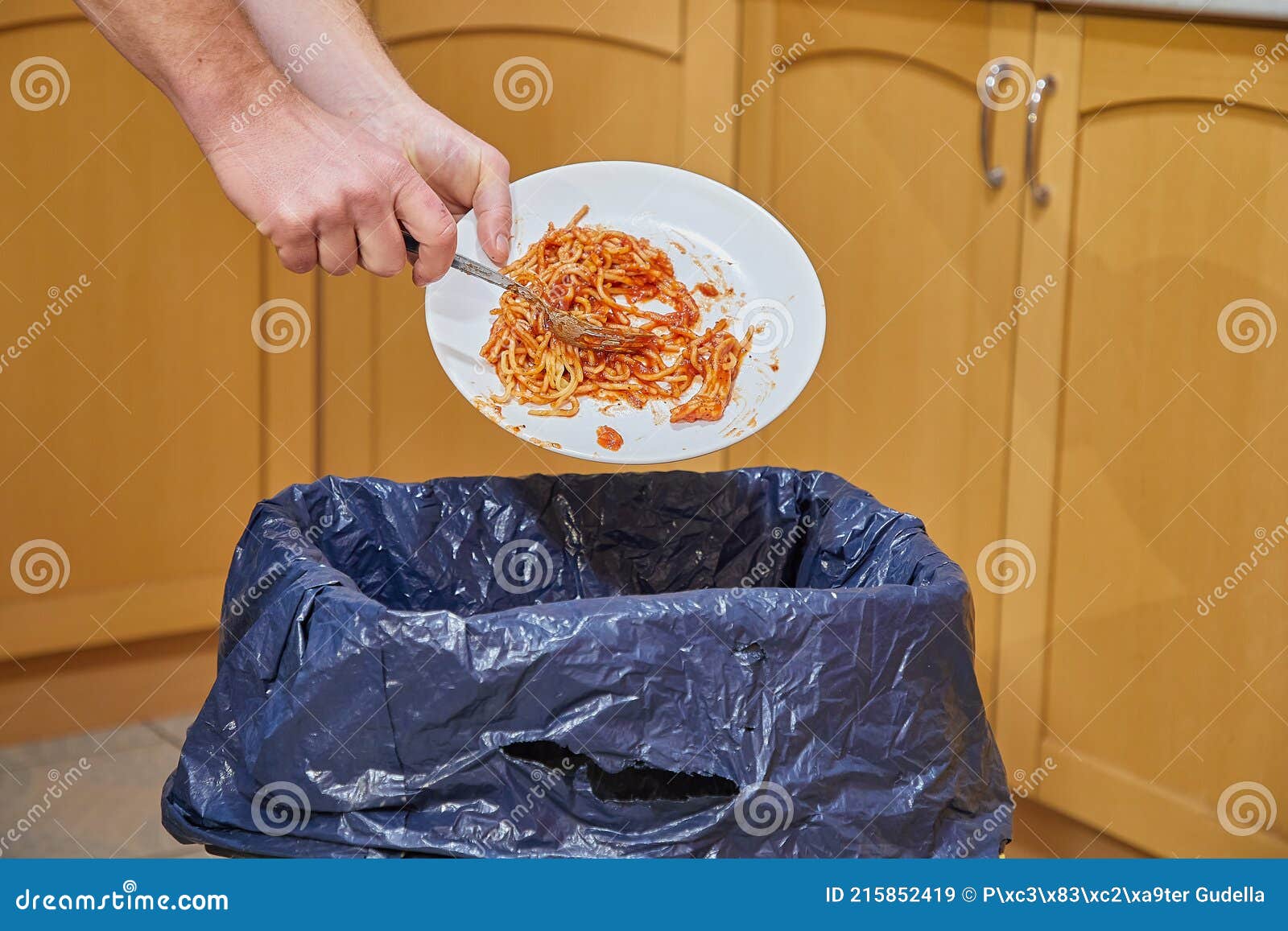 Throwing Out Wasteful Excess Food Stock Image - Image of plate, dustbin ...