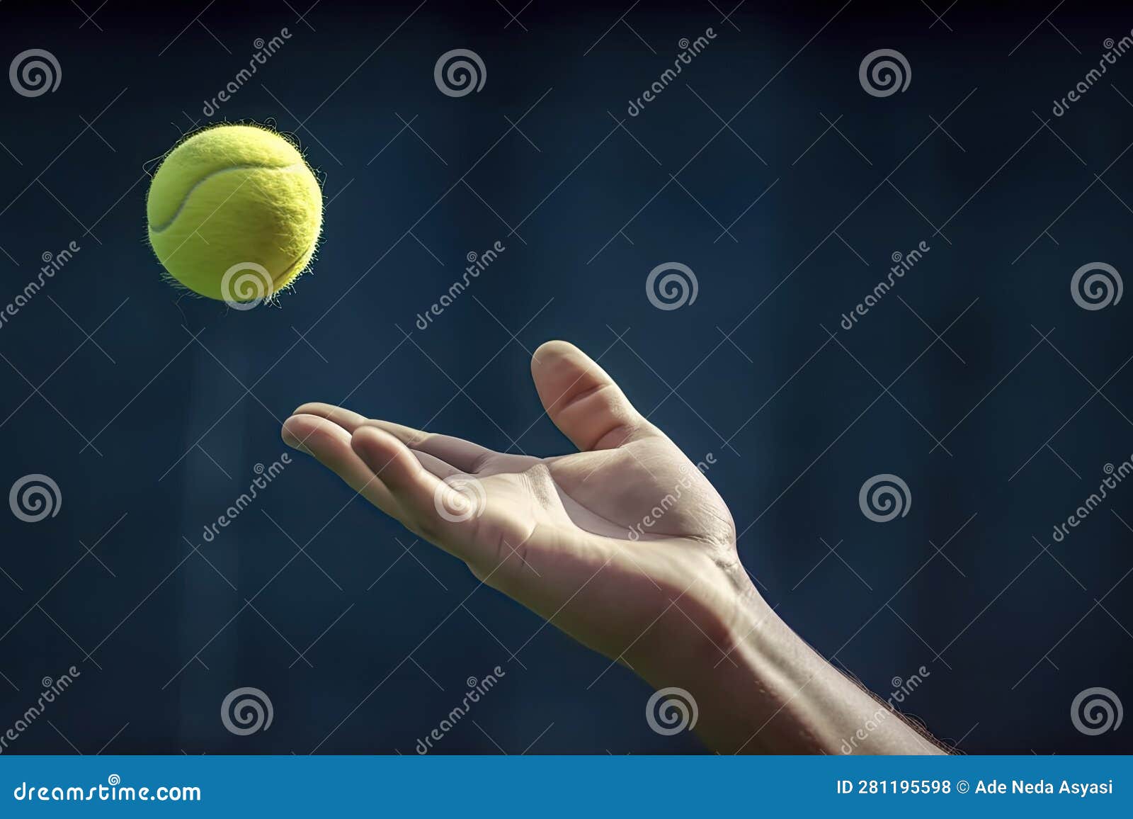 Throwing a Tennis Ball. Serving Tennis Ball. Tennis Ball on Blue ...