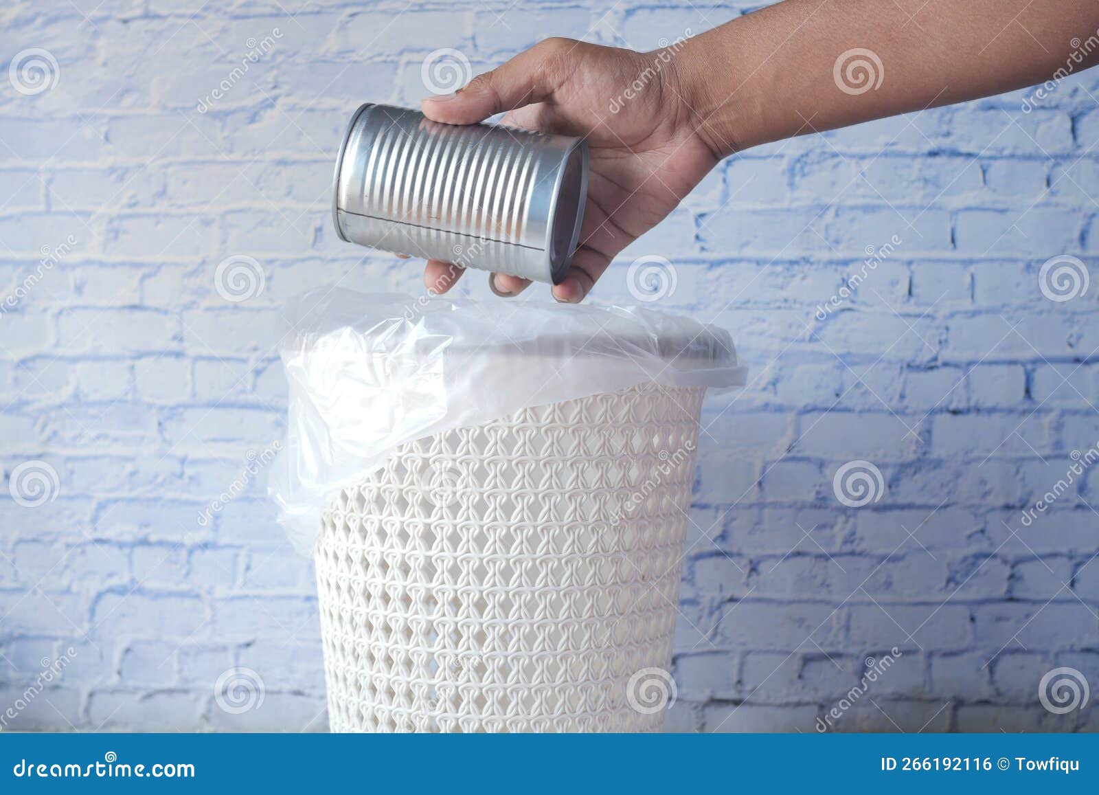 Throwing Tin Container in a Garbage Bin Stock Photo - Image of waste ...