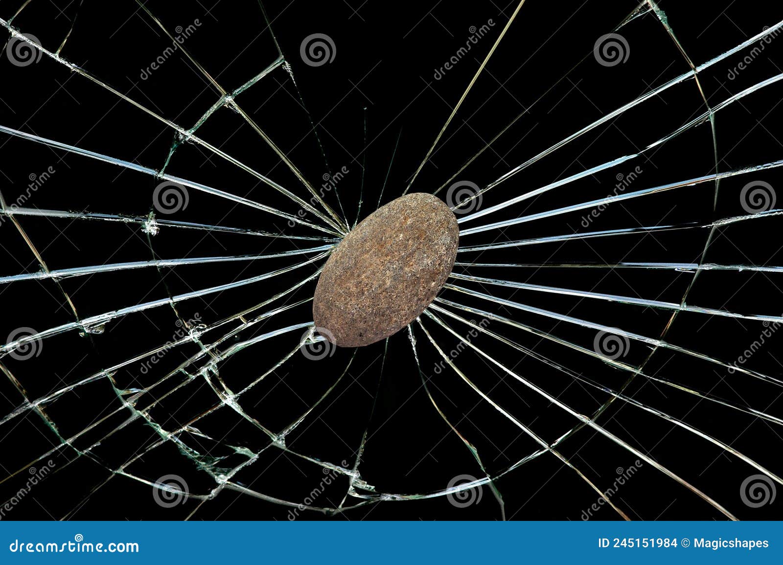 The Thrown Stone Hits and Shatters the Window Glass Stock Photo - Image ...