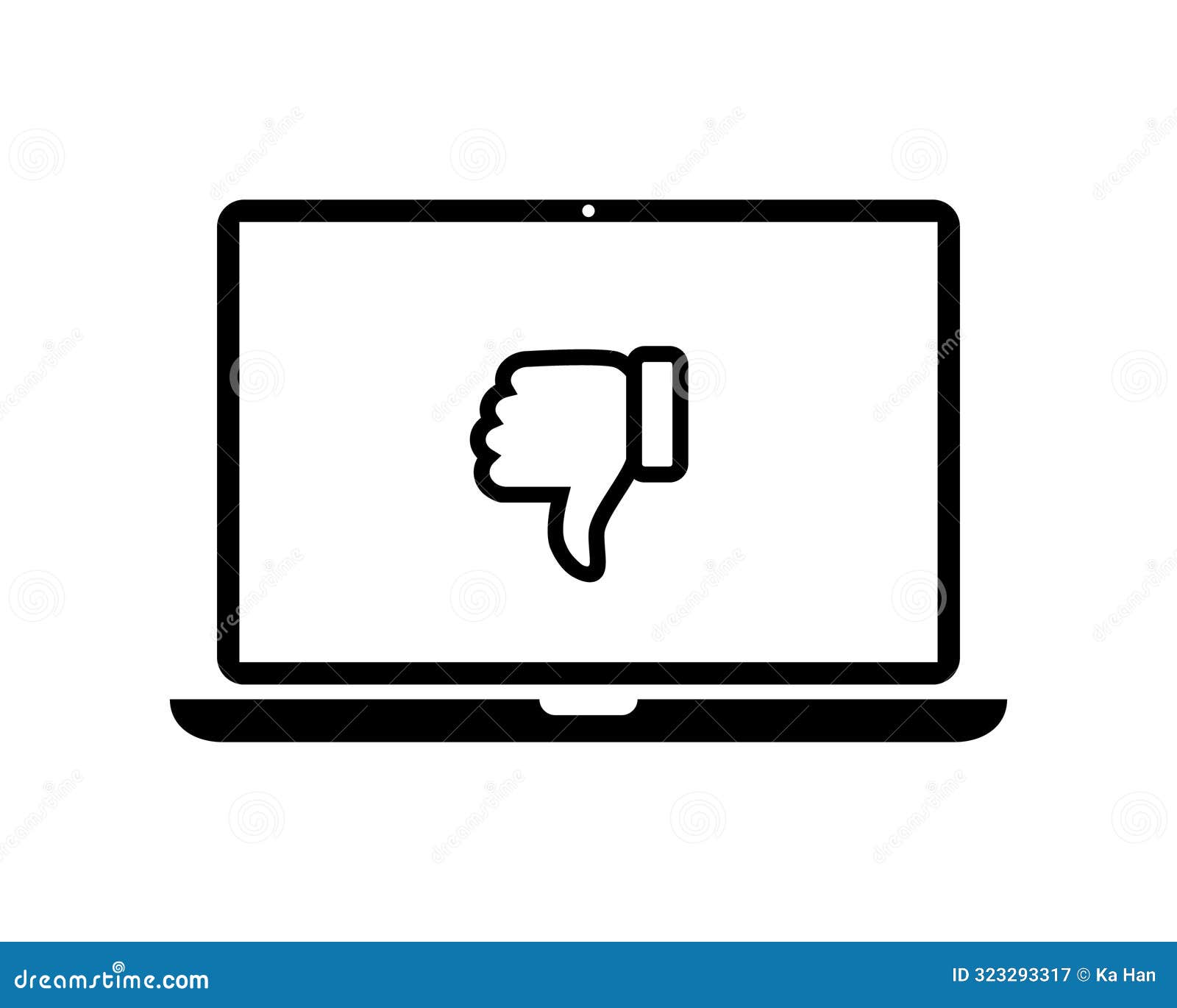 Thumb Down, Dislike Hand on Laptop Computer Screen Icon Stock Vector ...
